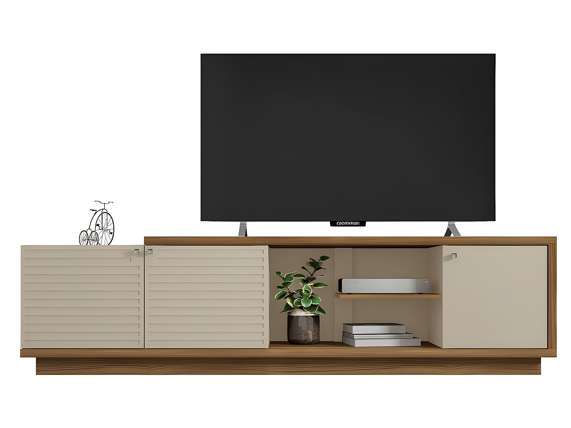 Meuble TV 75 Pouces 3 Portes Chêne et Ecru