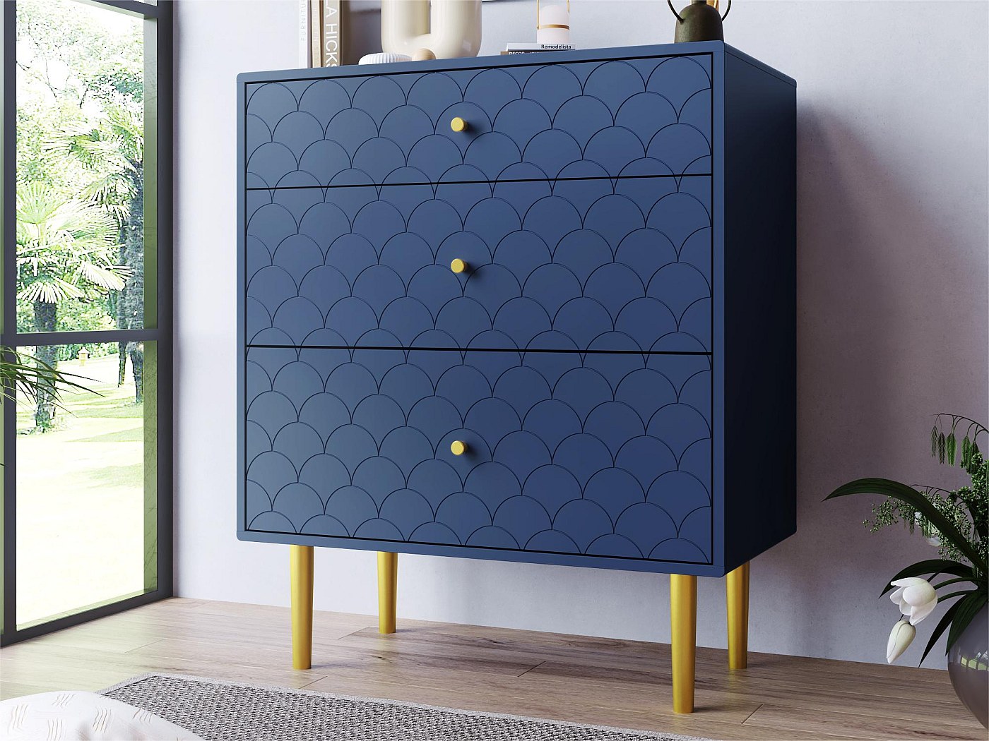 Cómoda Ragement para dormitorio - 3 cajones - azul oscuro