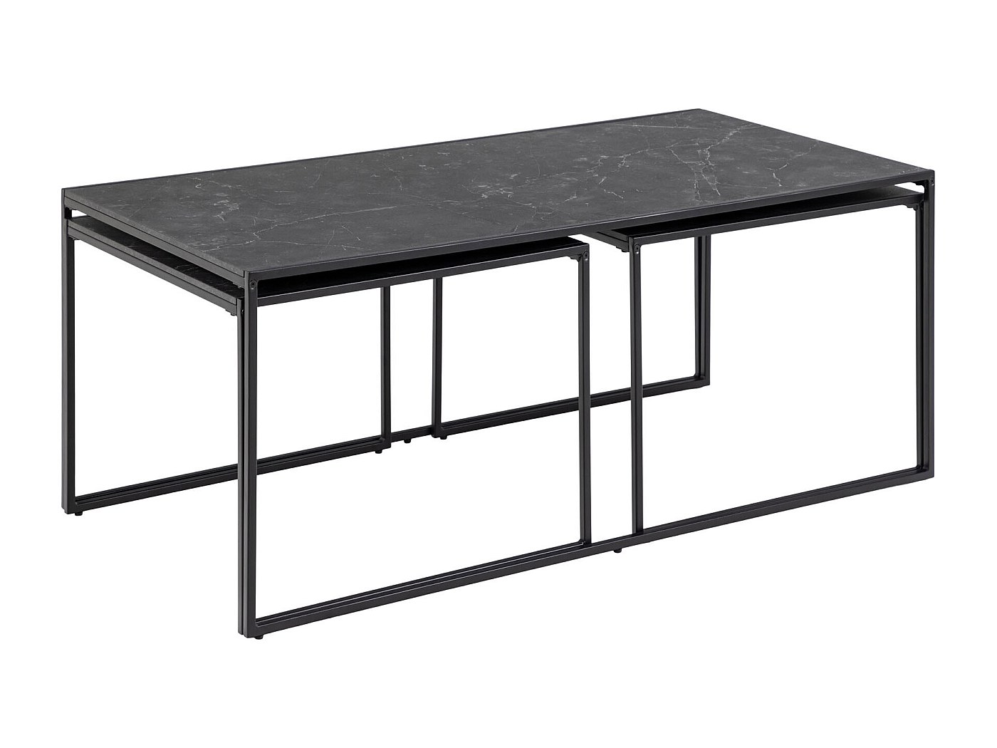 Infinity Ensemble de tables basses, 3 pièces, impression marbre noir, noir.