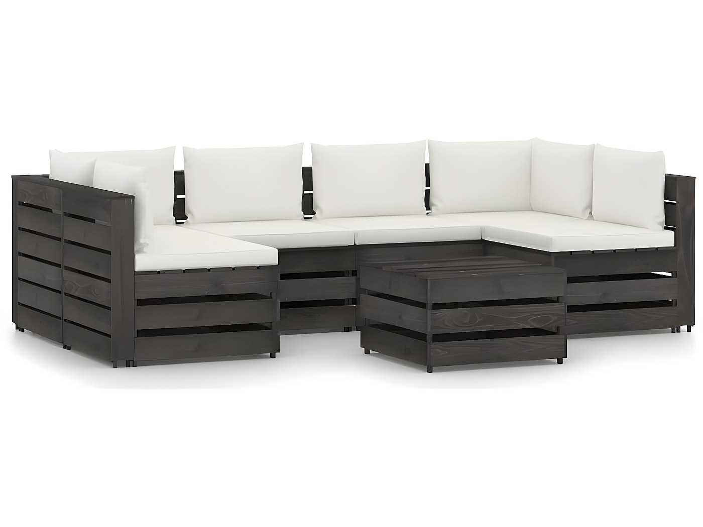 Muebles de jardín 7 piezas con cojines madera impregnada gris