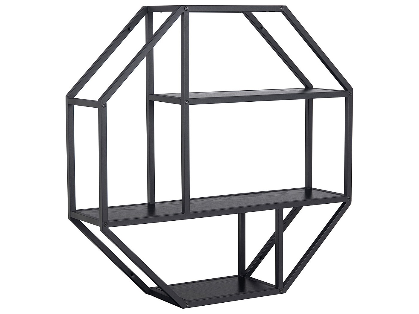 Estantería de pared marinera forma octogonal con 3 estantes de color negro.