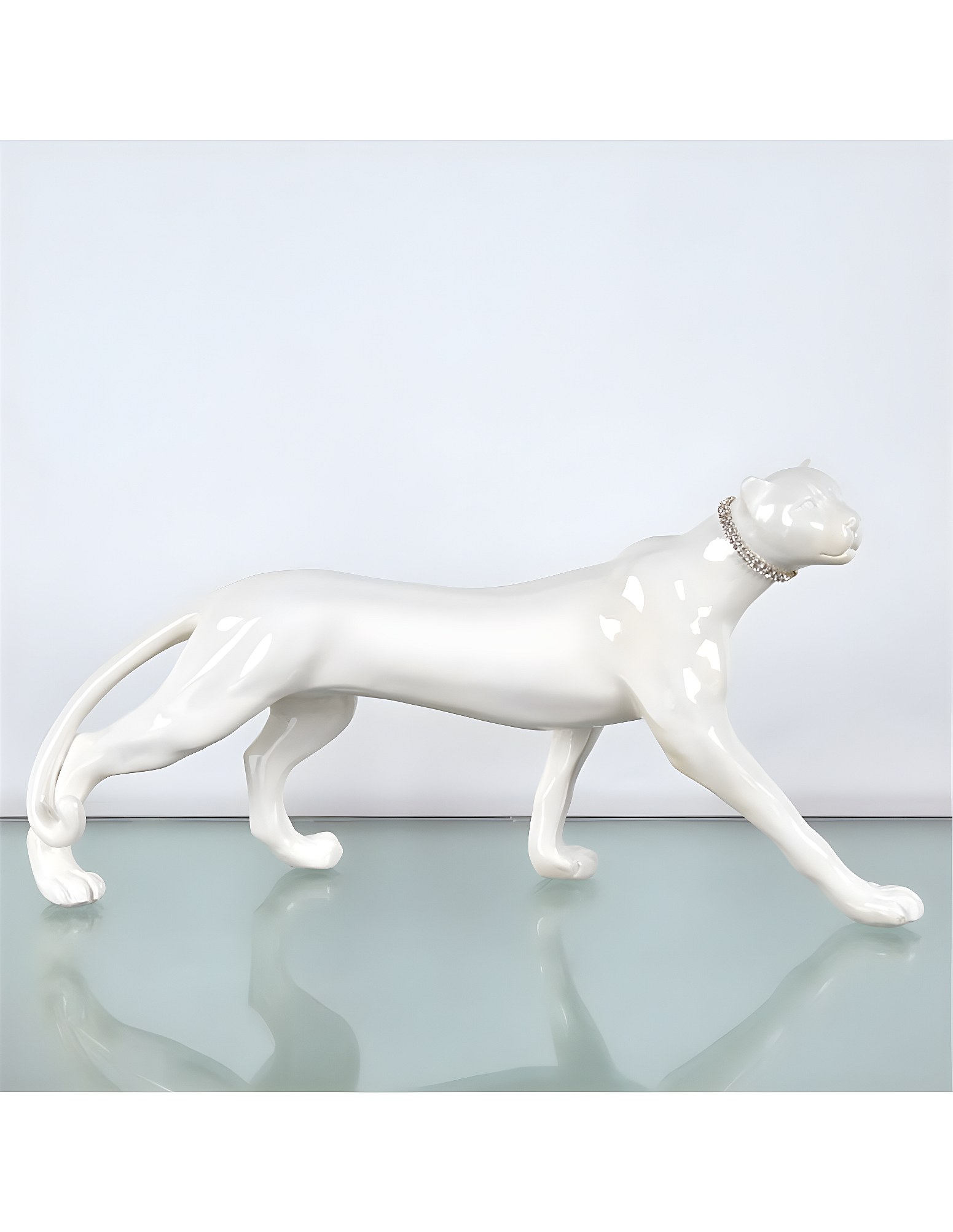 Pantera blanca 47cm brillo con collar de brillantes acrilico