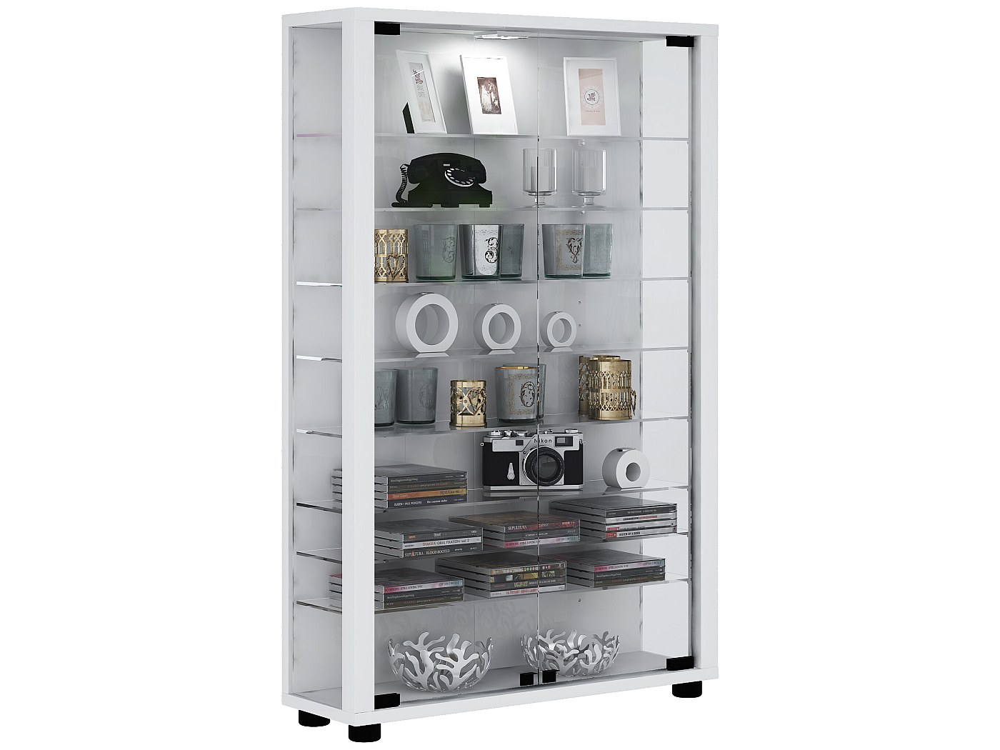 Lumo Mini Vitrine, 2 portes vitrées, tablettes en verre, éclairage ...