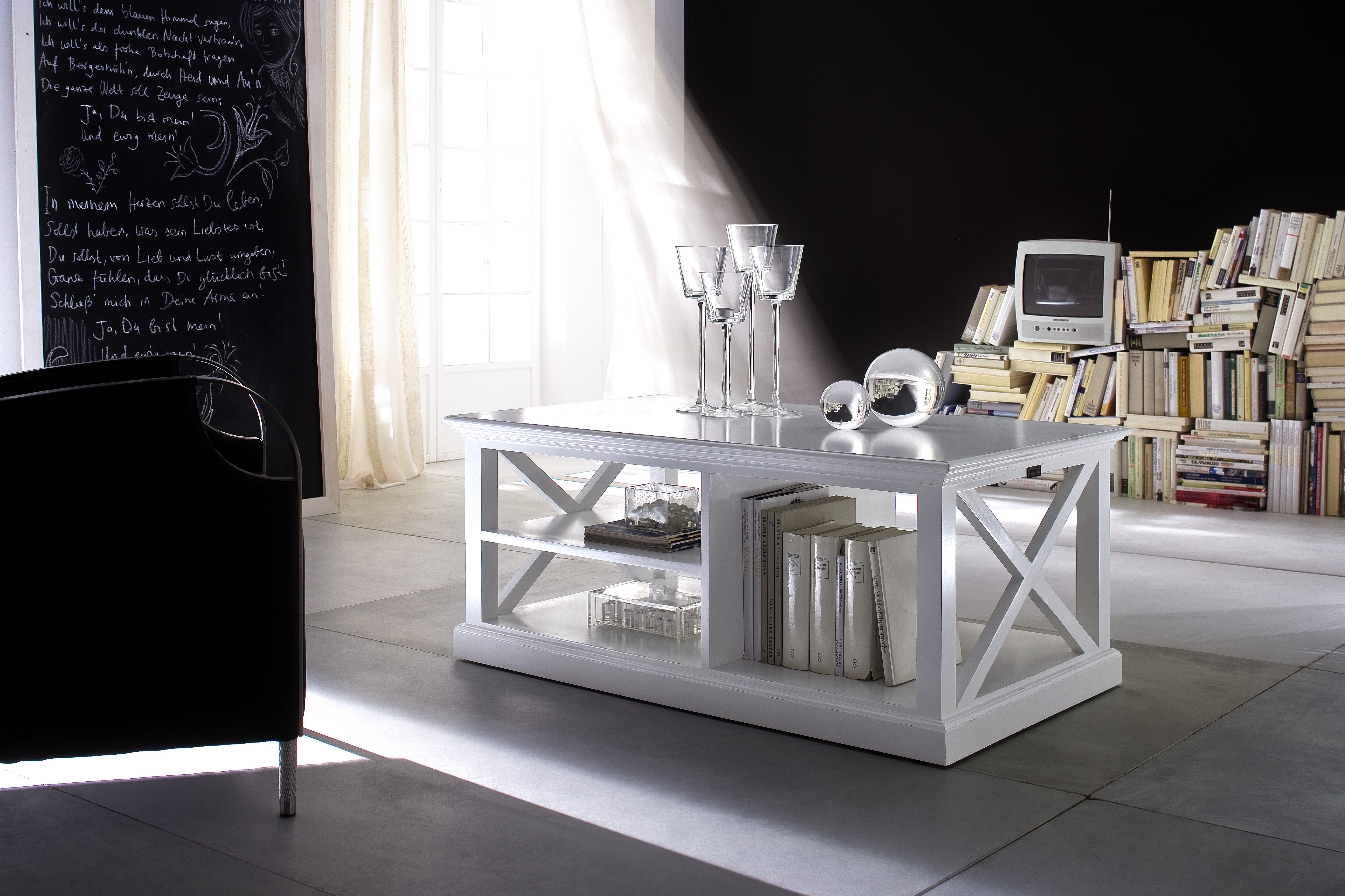 Halifax Table basse avec tablette de rangement, blanc.