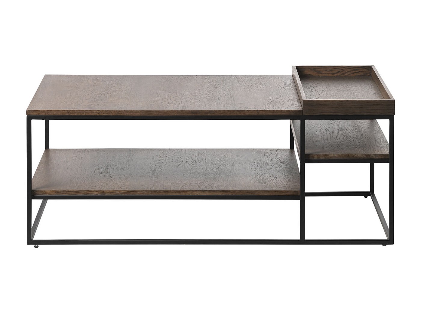 Rivoli Table basse 2 tablettes de rangement, finition chêne fumé.