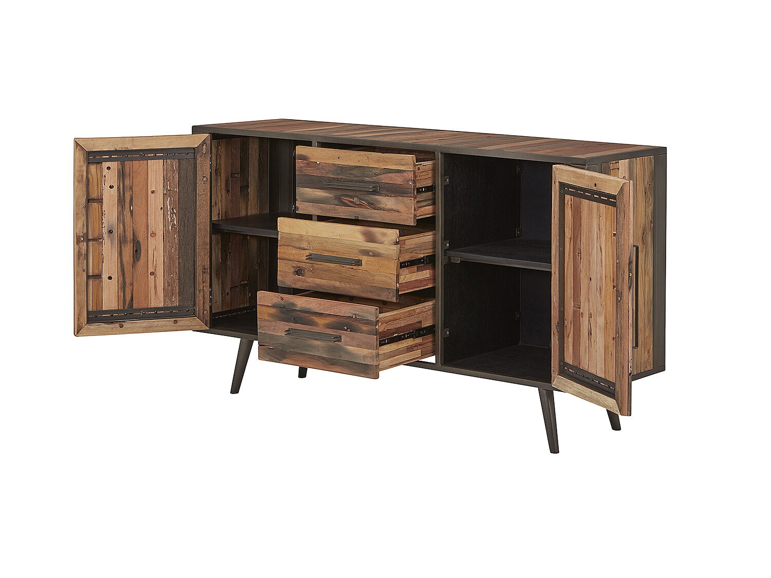 Nordic dressoir hoog met 2 deuren en 3 laden, naturel.