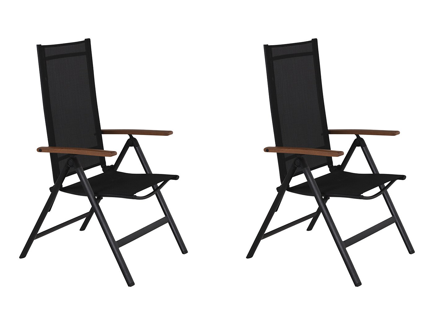 2xLamira Chaise de jardin, position assise, noir et accoudoirs en teck.