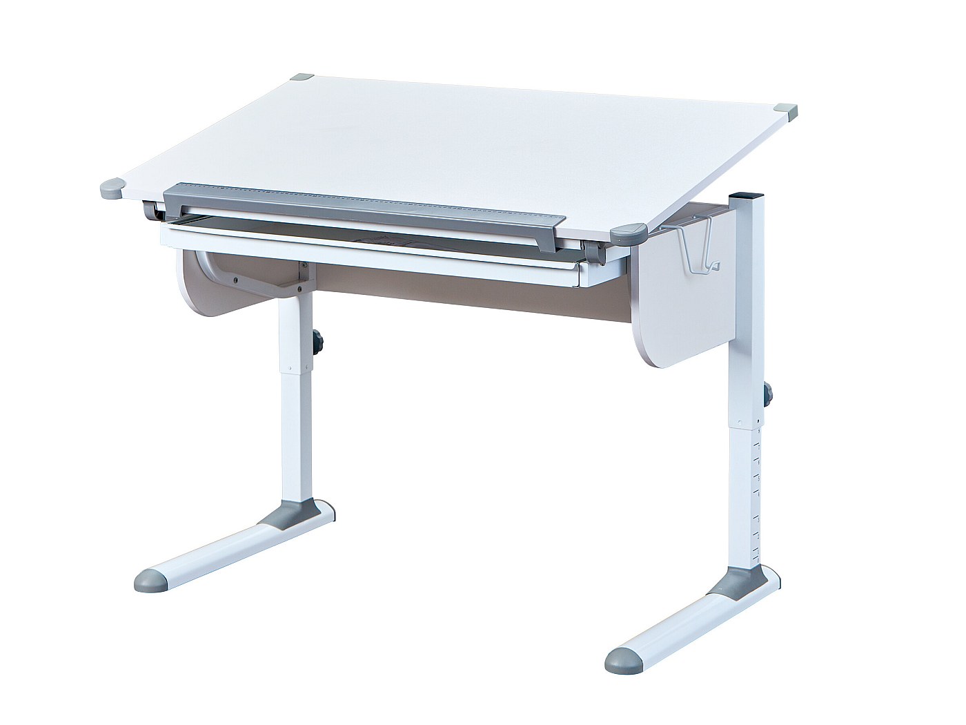 Stog Bureau hauteur de plateau réglable et 1 tiroir, blanc et gris.