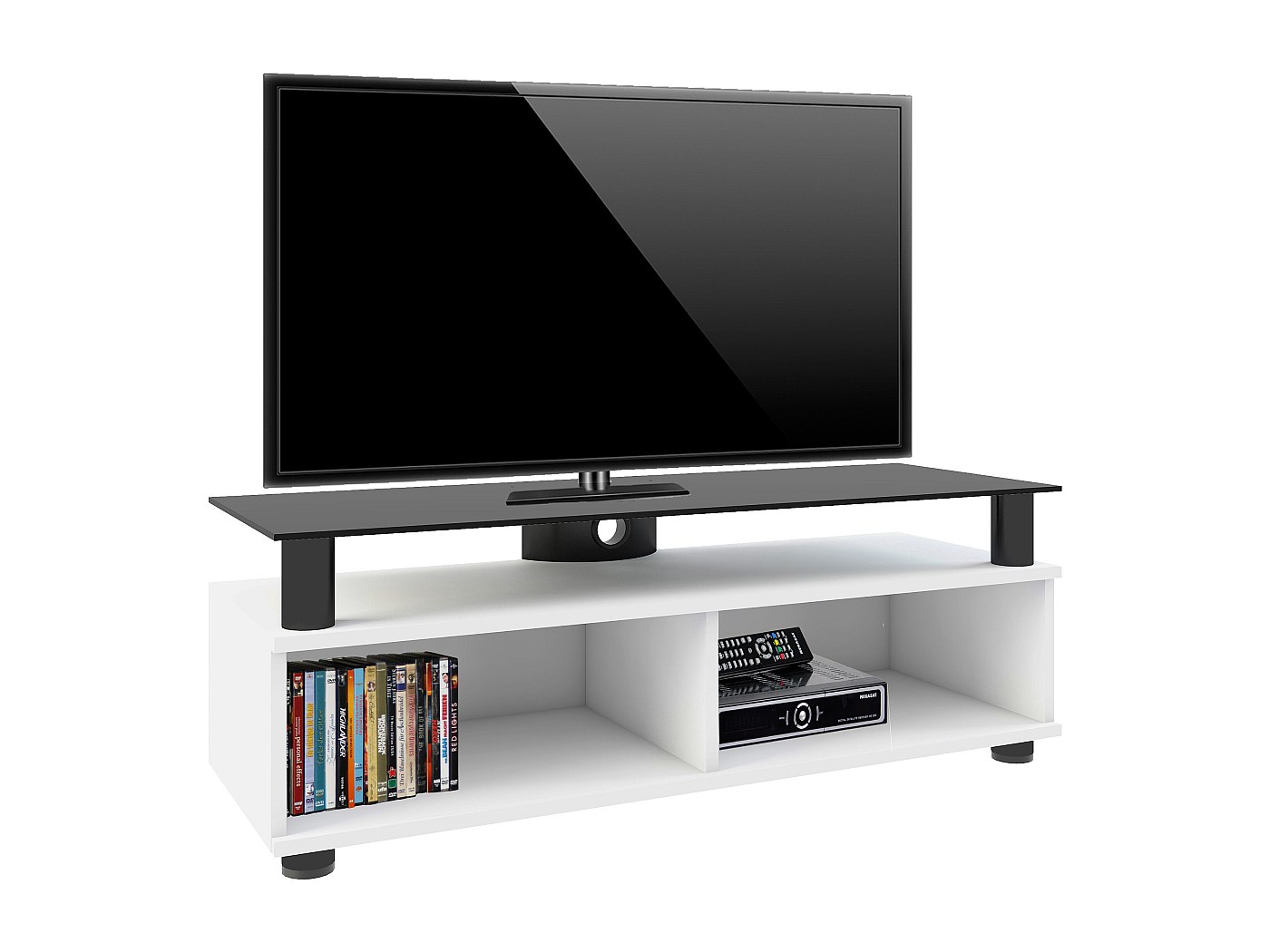 Clunis TV-Möbel mit 2 Fächern, 1 Regal und 1 Glasregal Weißlack ...