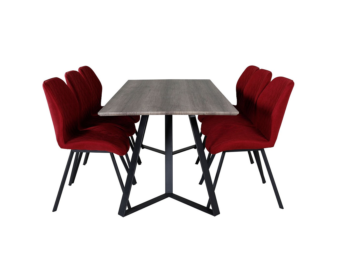 MarinaGRBL ensemble table, table El bois décor gris et 6 Gemma chaises rouge.