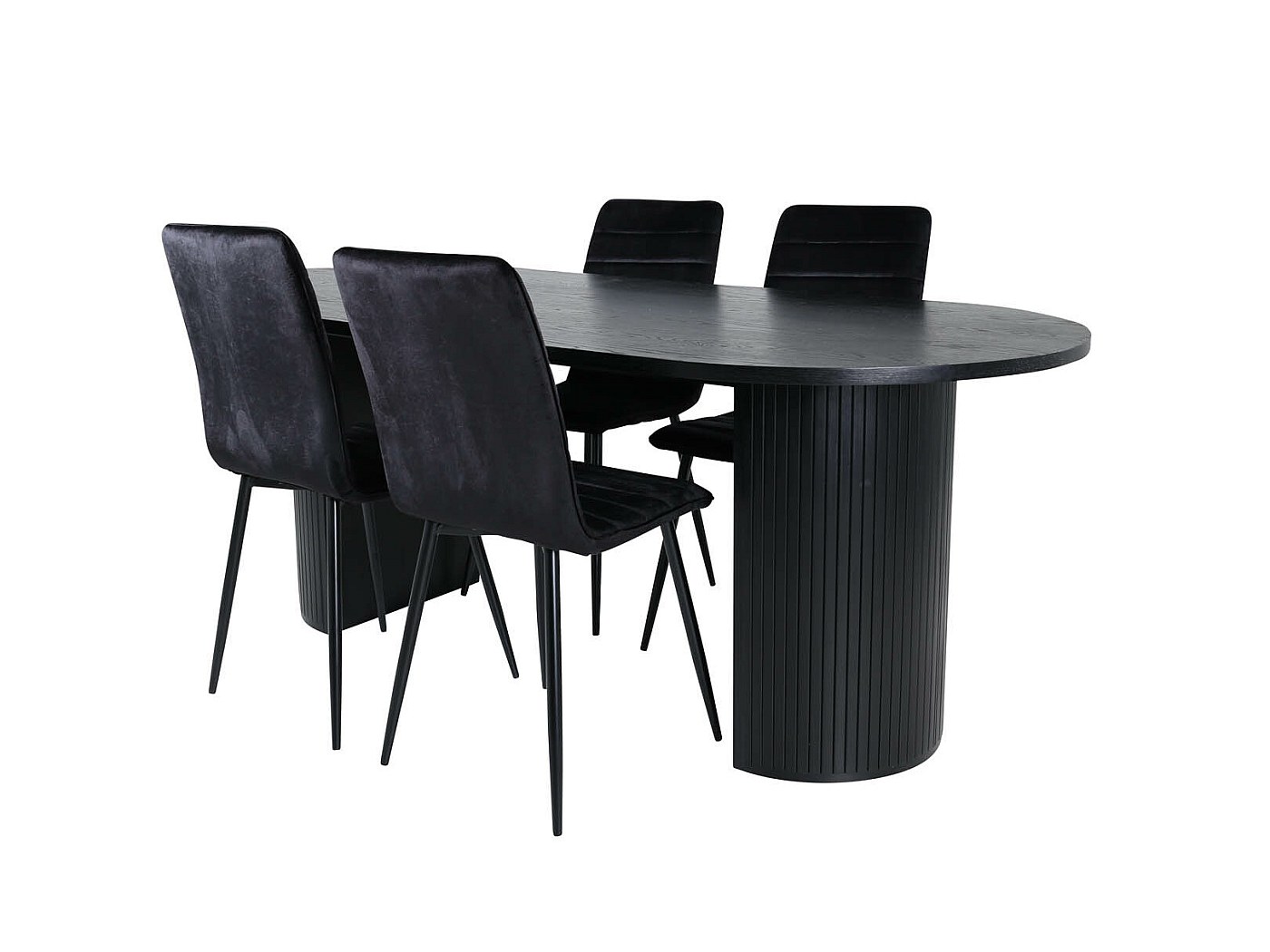 BiancaBL ensemble table, table noir et 4 Windu Lyx chaises Velours noir.