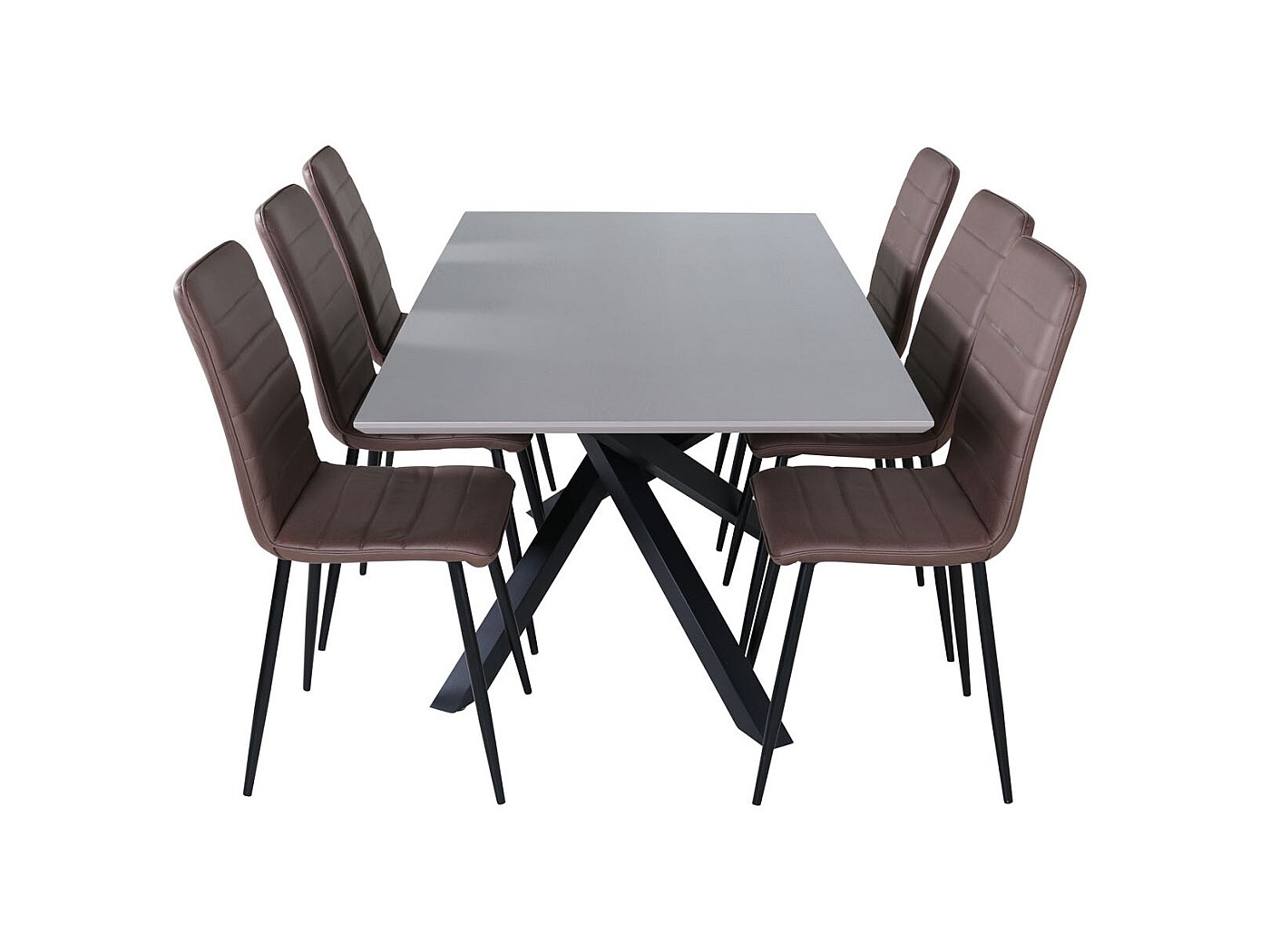 PiazzaGRBL ensemble table, table gris et 6 Windu Lyx chaises marron.