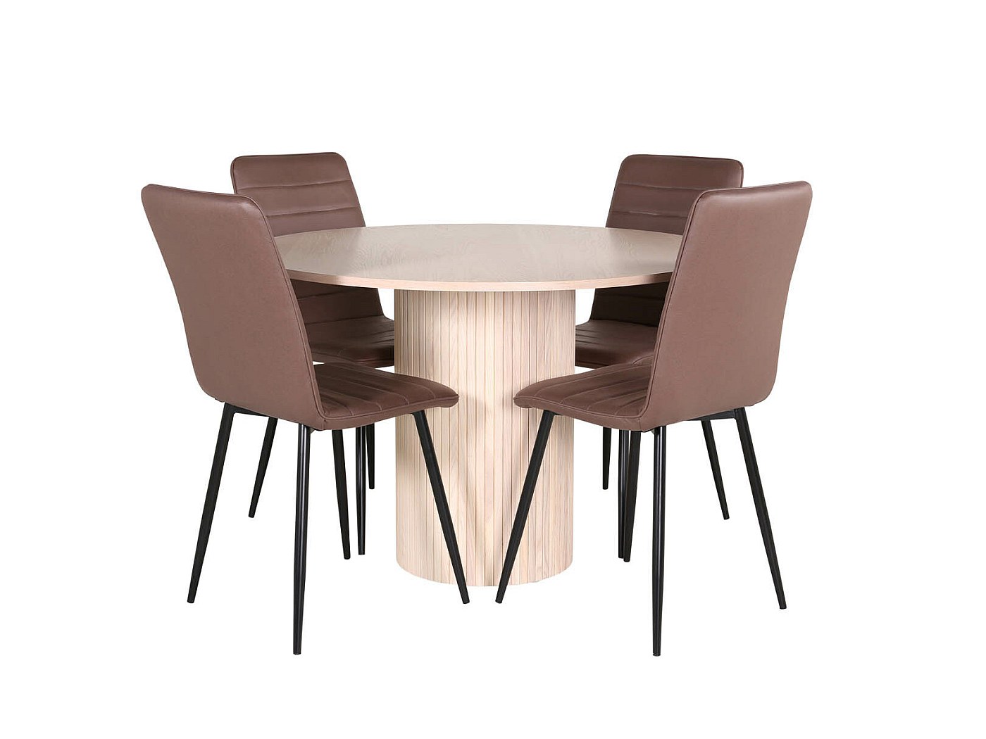 BiancaROWW ensemble table, table chêne plaqué blanc washed et 4 Windu ...