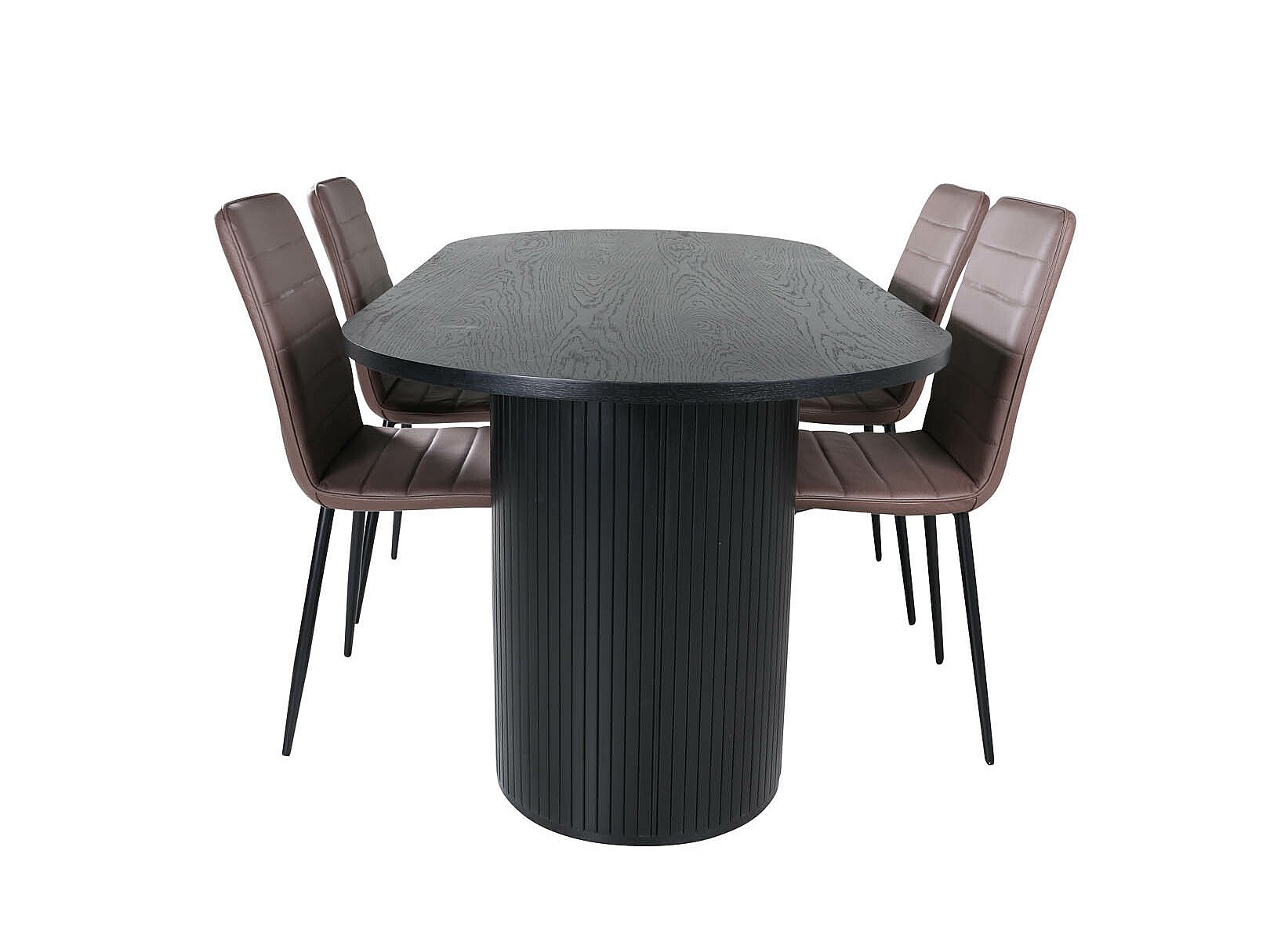 BiancaBL ensemble table, table noir et 4 Windu Lyx chaises marron.