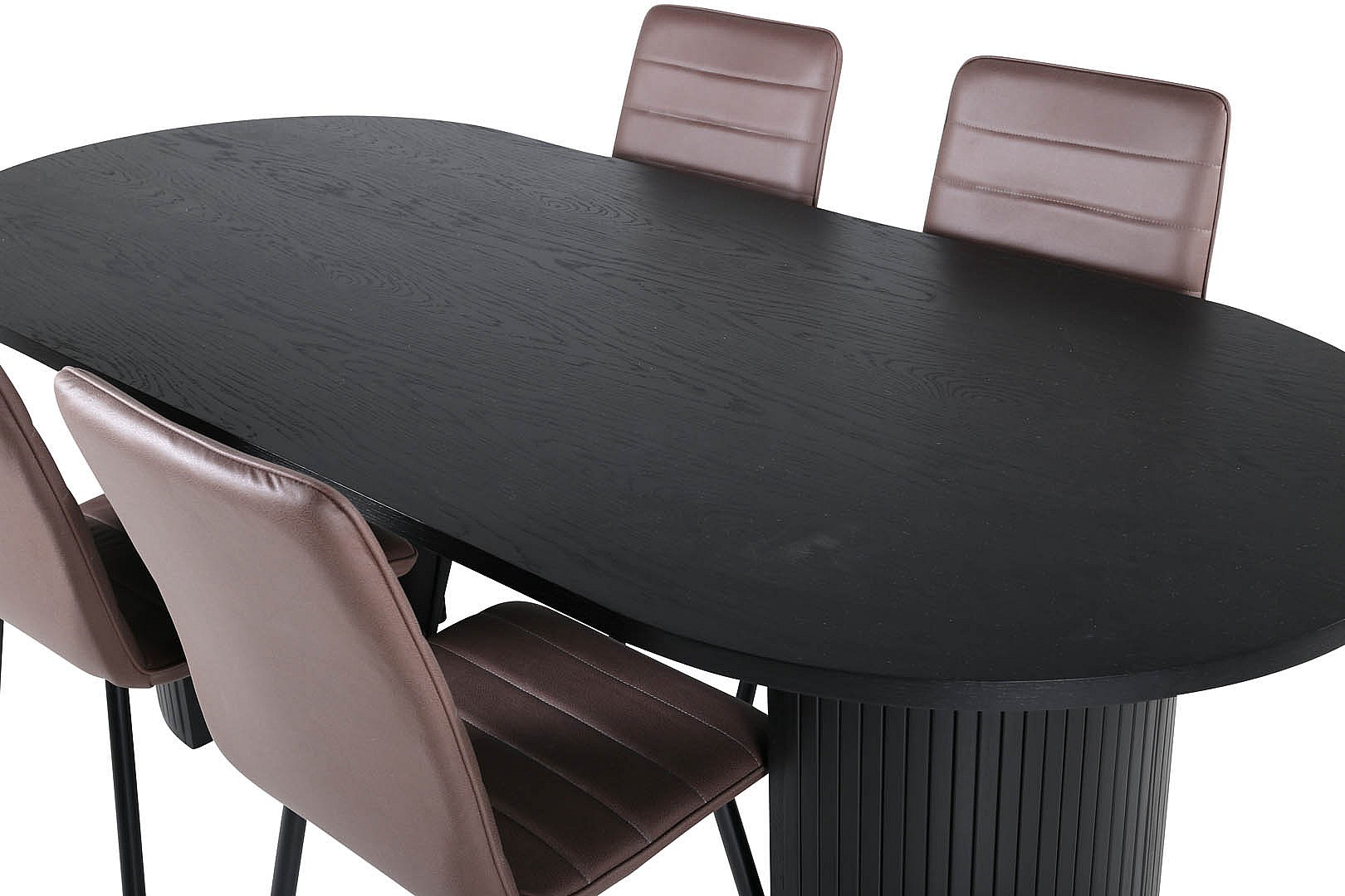 BiancaBL ensemble table, table noir et 4 Windu Lyx chaises marron.