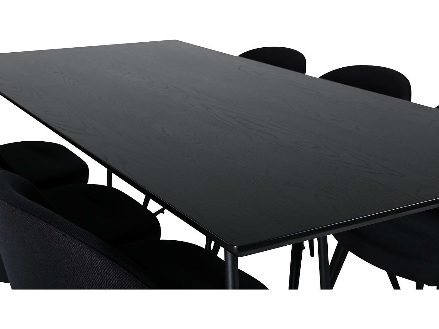 PippiBL ensemble table, table noir et 6 Velvet chaises noir.