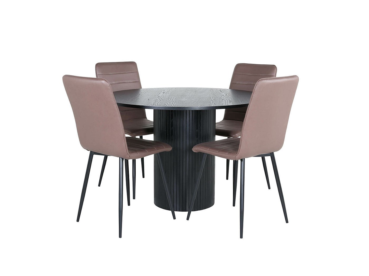 BiancaROBL ensemble table, table noir et 4 Windu Lyx chaises marron.