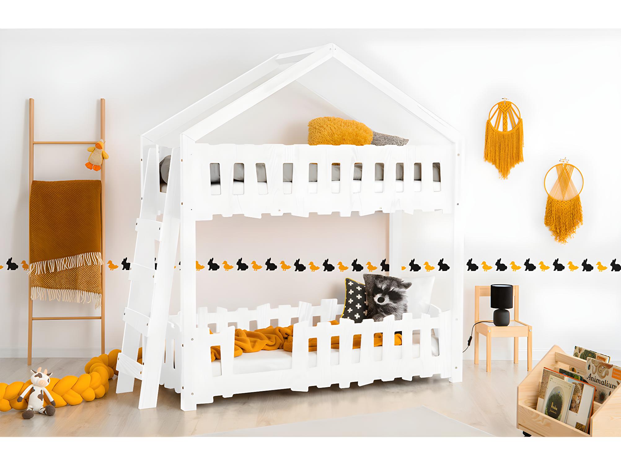 Lit Cabane Superposé 90x200 échelle à Gauche Sommier Inclus Eloïse Blanc