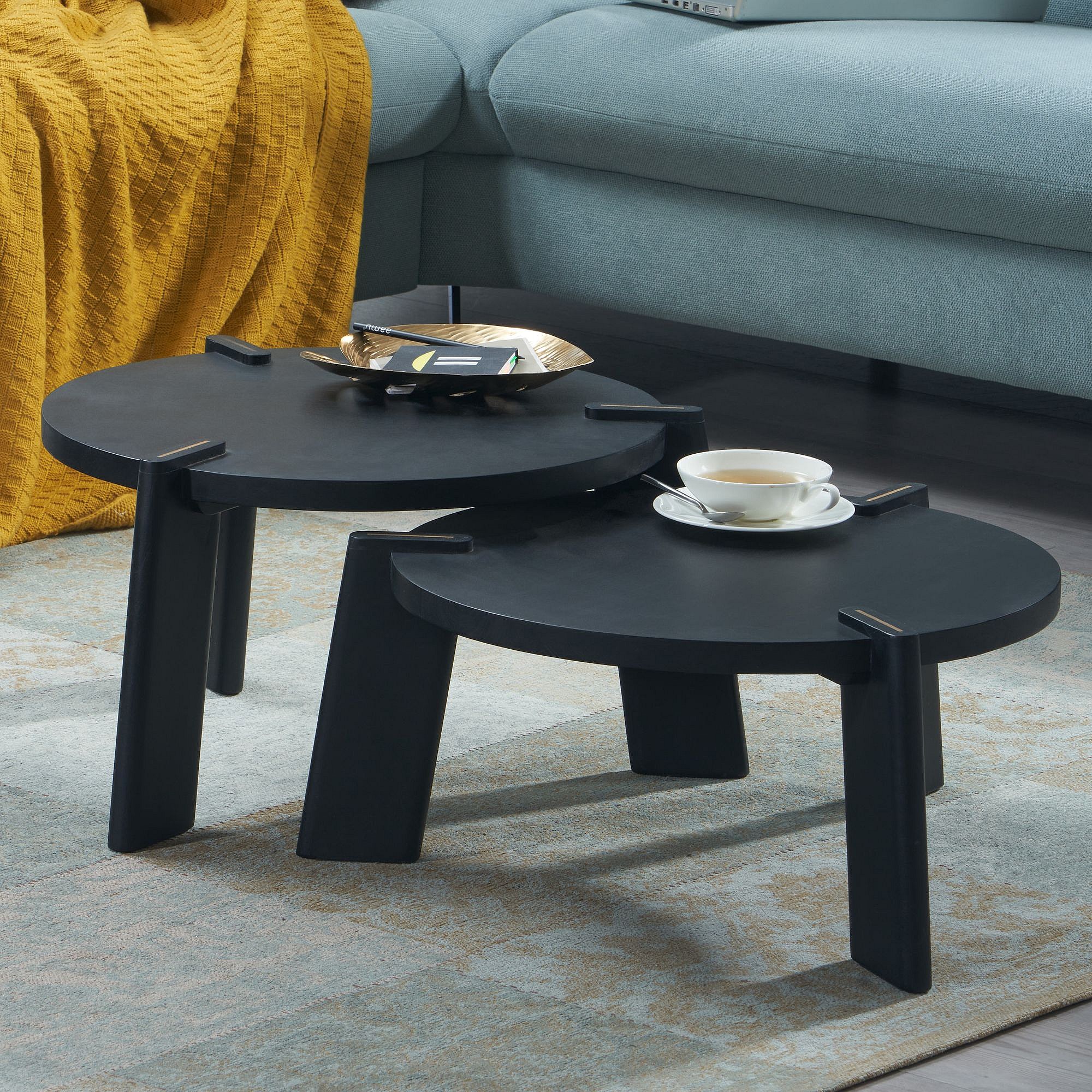 Tavolini Salotto Moderni Tavoli Soggiorno Legno Massello Set di Tavolino