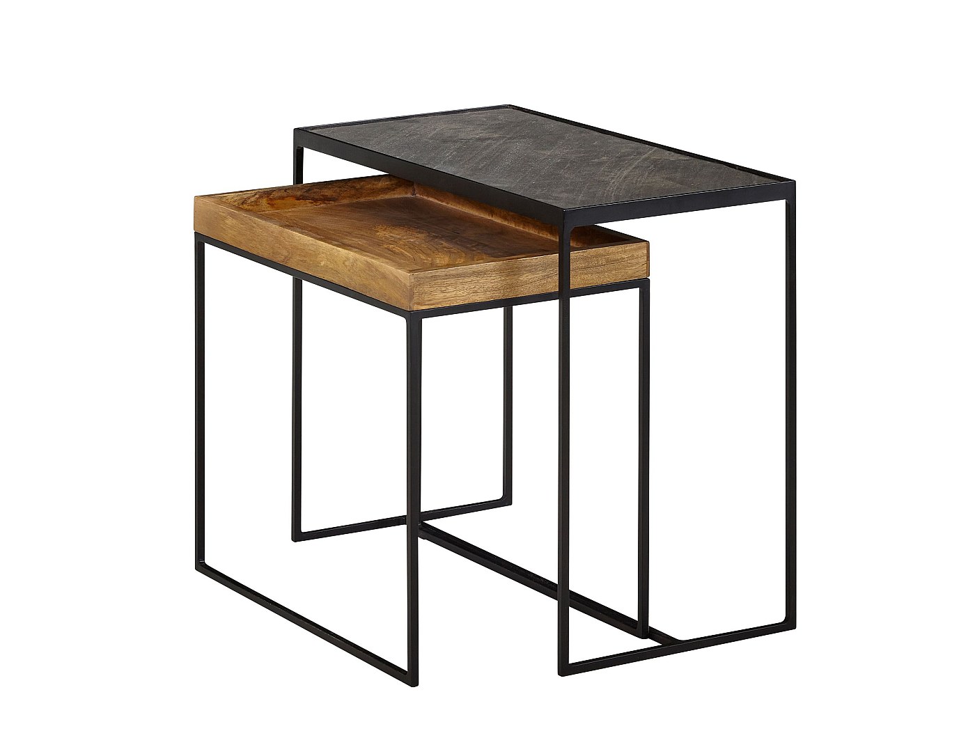 Beistelltisch Satztisch Massivholz Stein 2 teilig Couchtisch Tisch Set