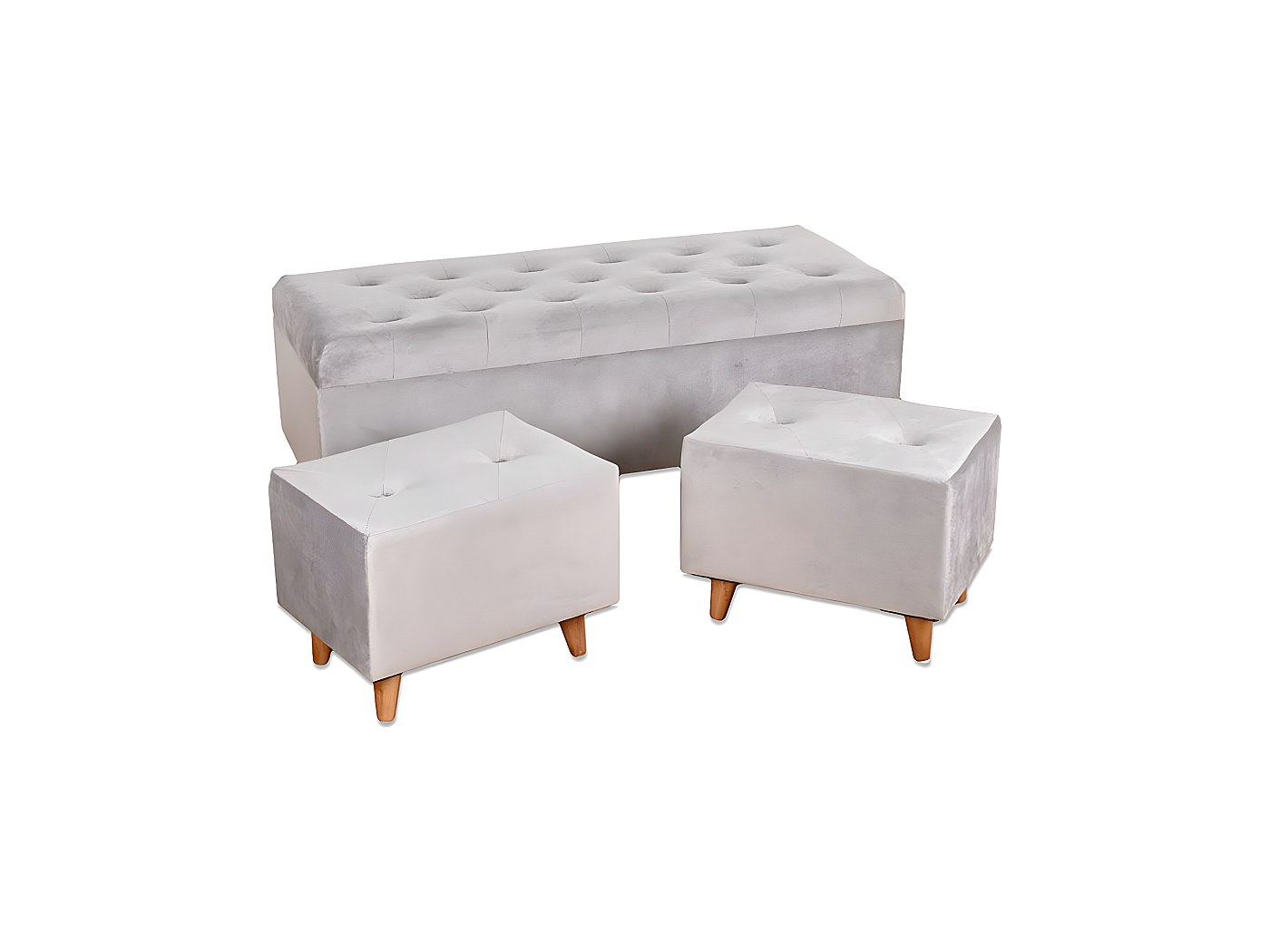 Set baul +2puff 120cm gris terciopelo anthony