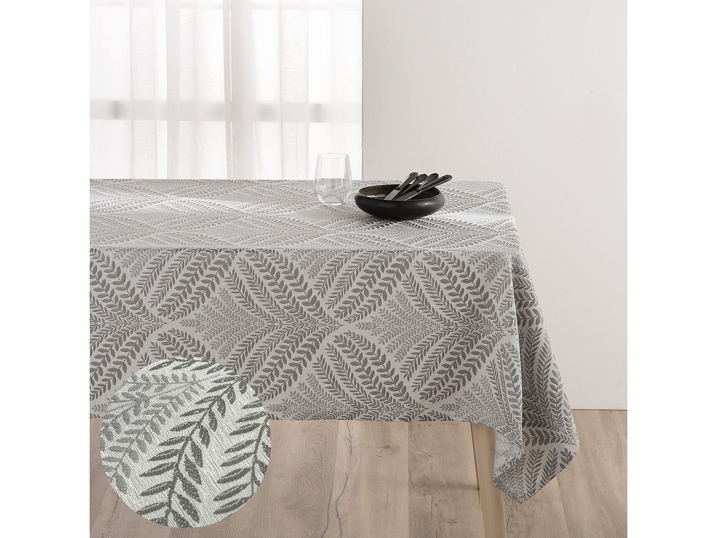 Mantel antimanchas jacquard Kamut Musgo 140x140 cm