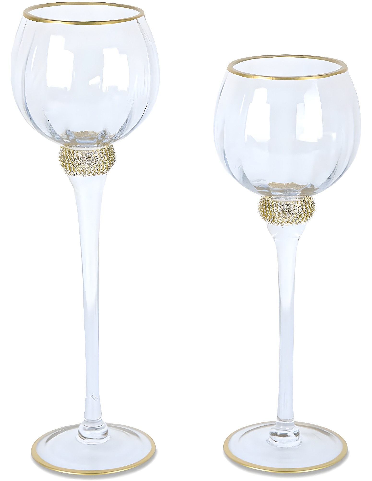 Juego de 2 copas candelero 10*36 y 10*40 cristal liso filo dorado