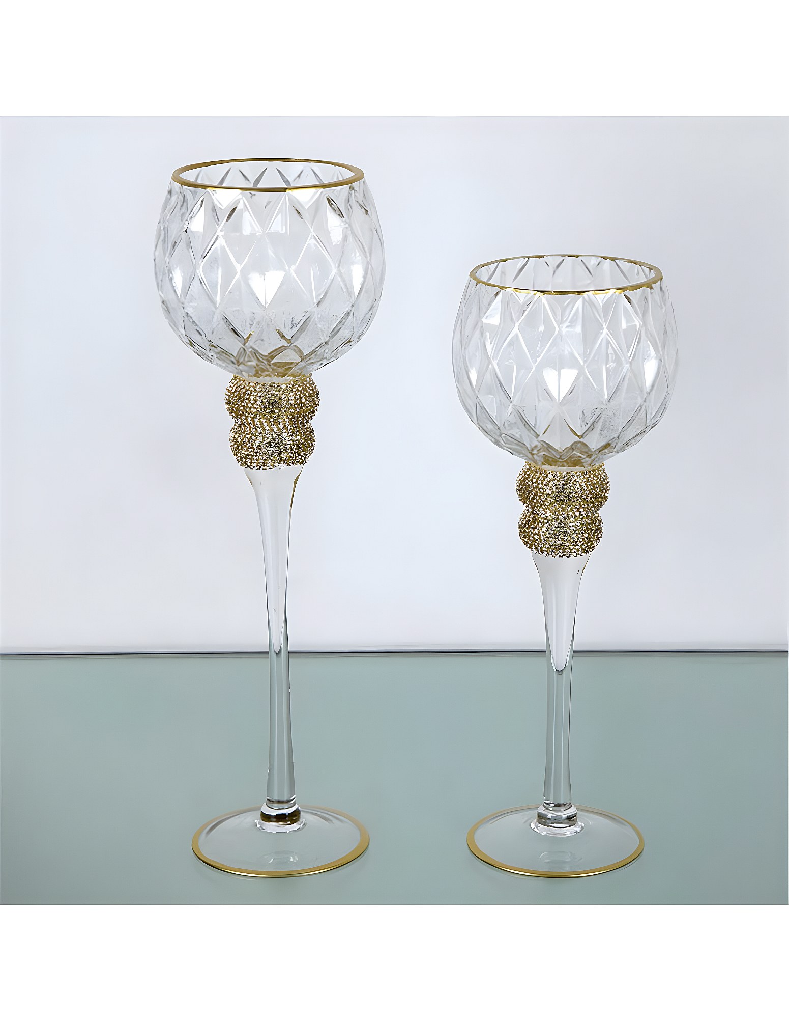Juego de 2 copas candelero 10*36 y 10*40 transparente decorado ...