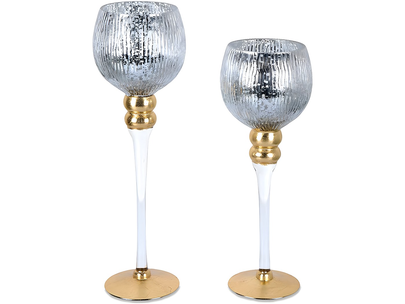 Juego de 2 copas candelero 10*36 y 10*40 plateado cristal