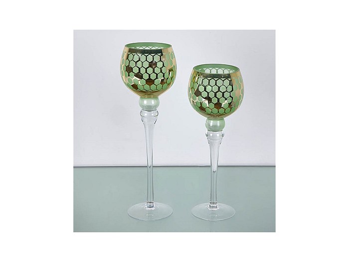 Juego de 2 copas candelero 10*36 y 10*40 panal verde dorado