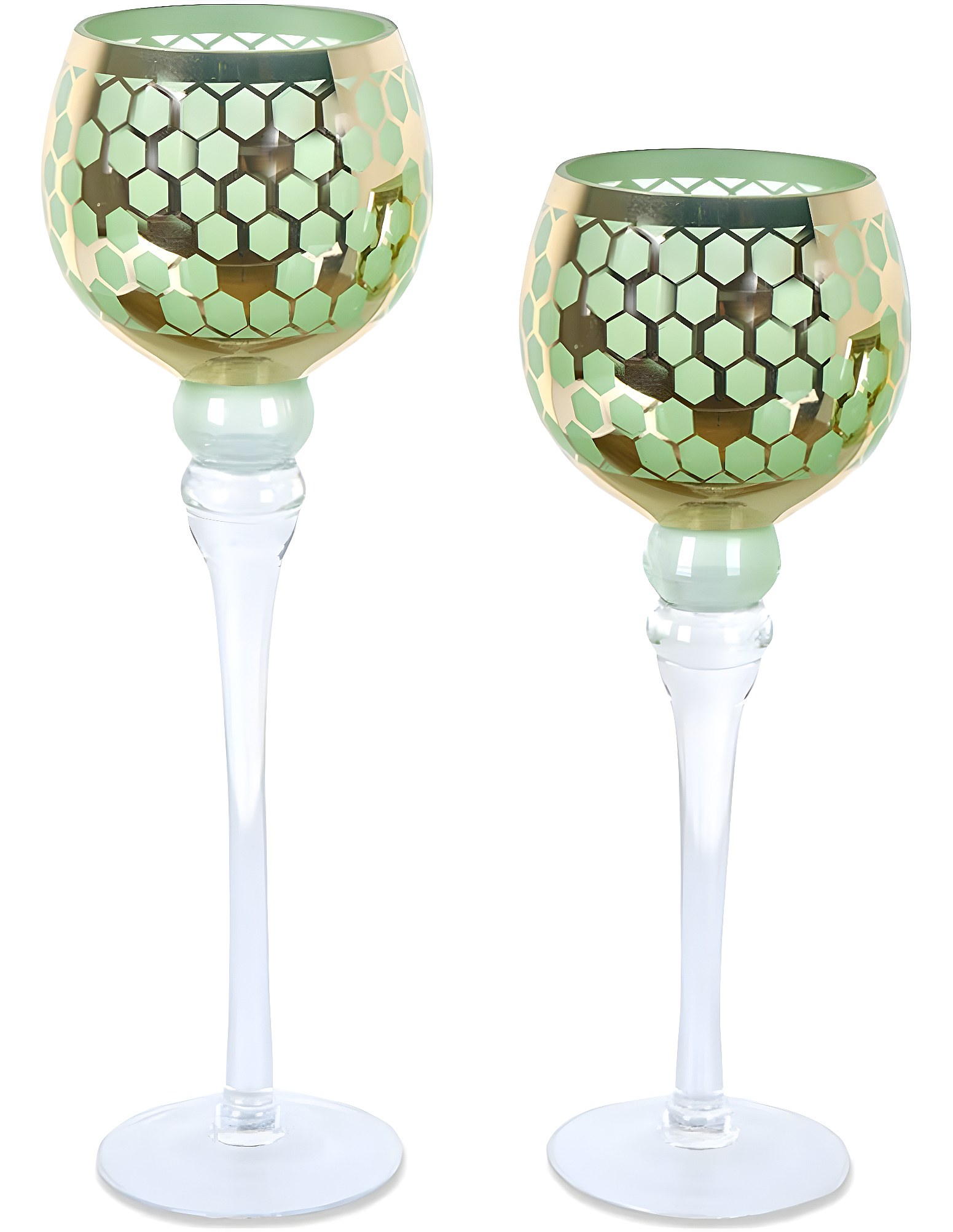 Juego de 2 copas candelero 10*36 y 10*40 panal verde dorado