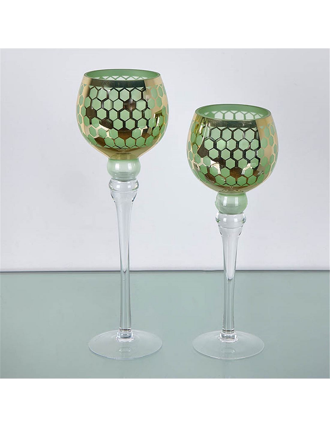 Juego de 2 copas candelero 10*36 y 10*40 panal verde dorado