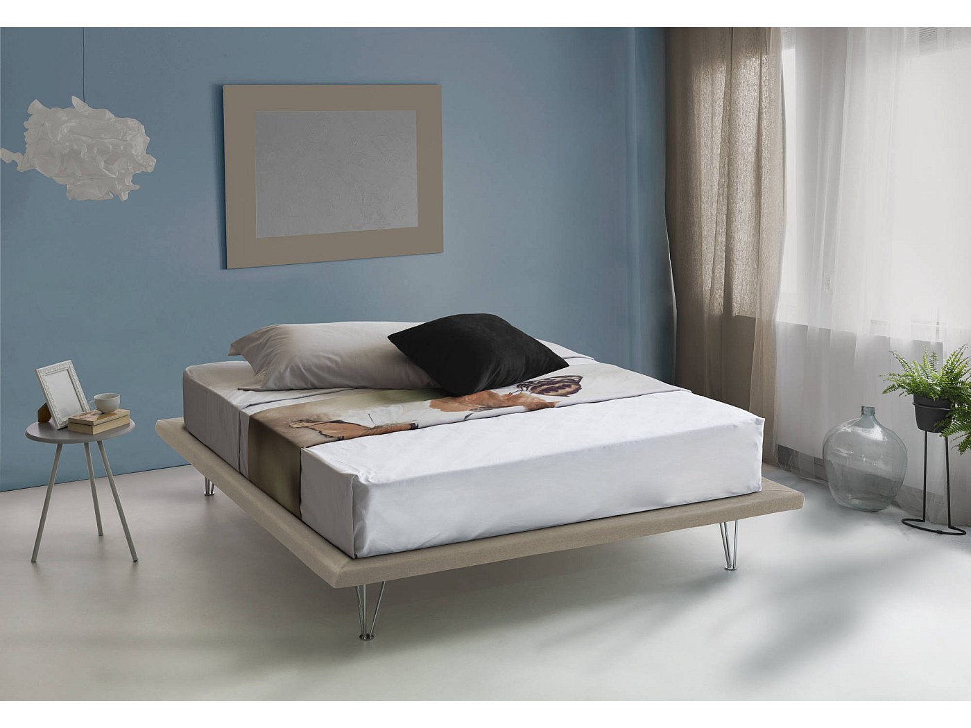 Lit double Dgaviol, Lit fixe en tissu avec pieds, 100% Made in Italy ...