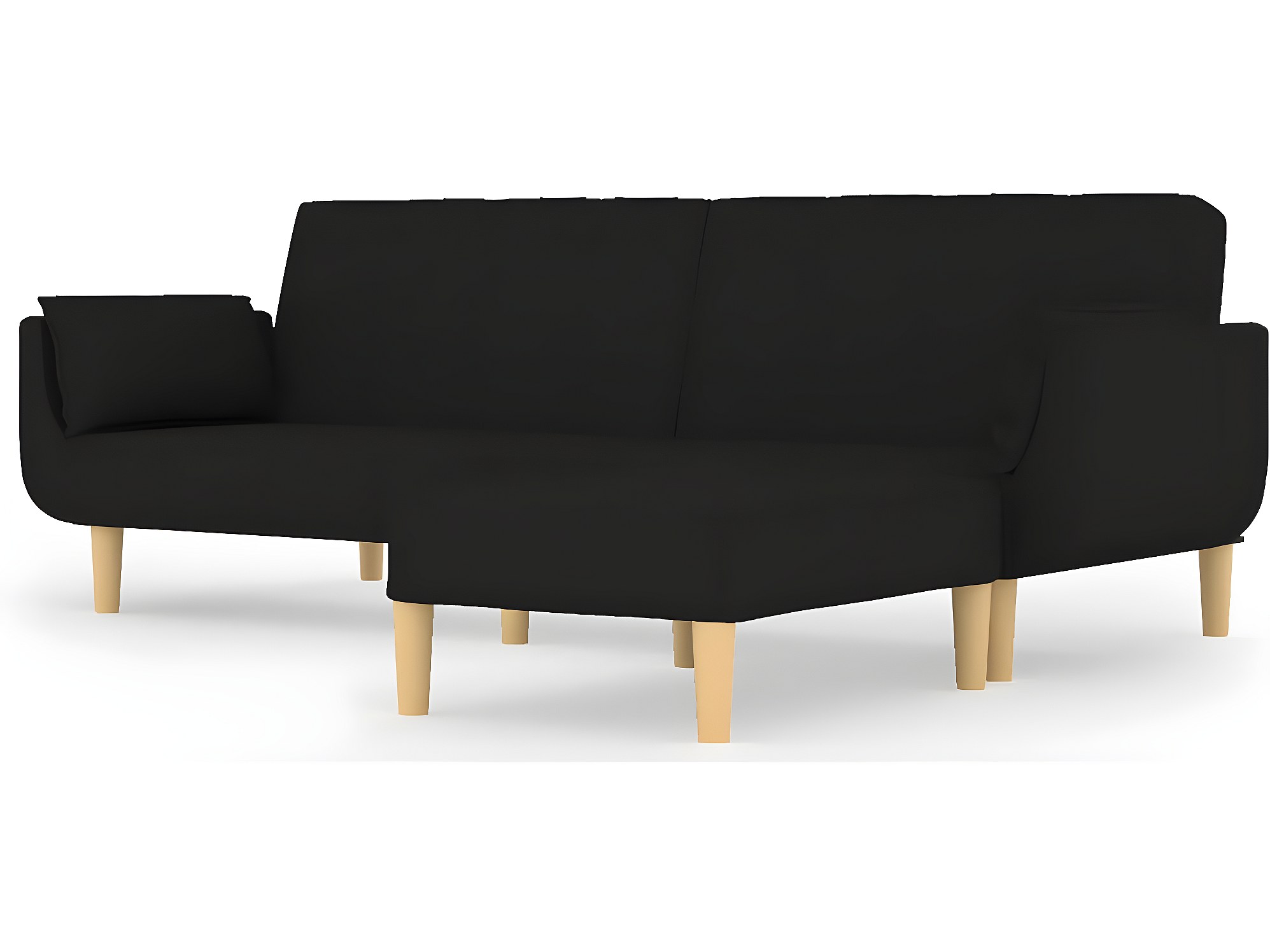 Canapé-lit 2 places et tabouret deux oreillers Noir Tissu