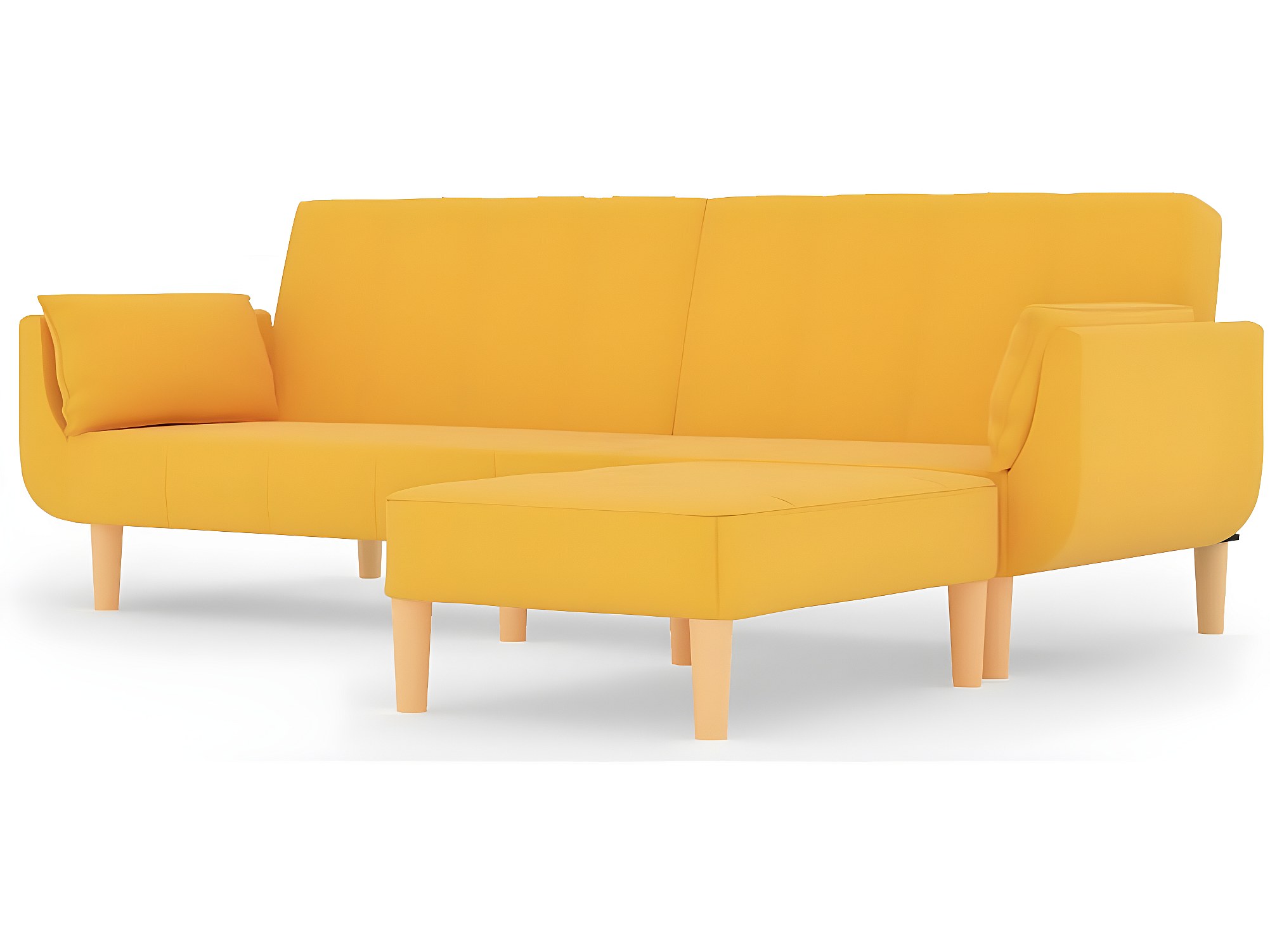 Canapé-lit 2 places et tabouret deux oreillers Jaune Tissu