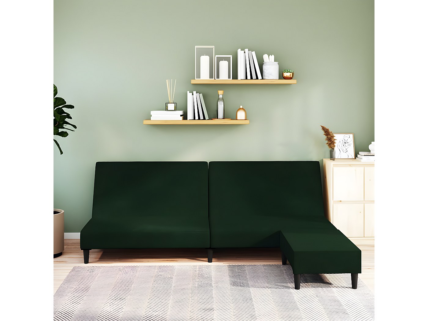 Canapé-lit à 2 places avec repose-pied Vert foncé Velours