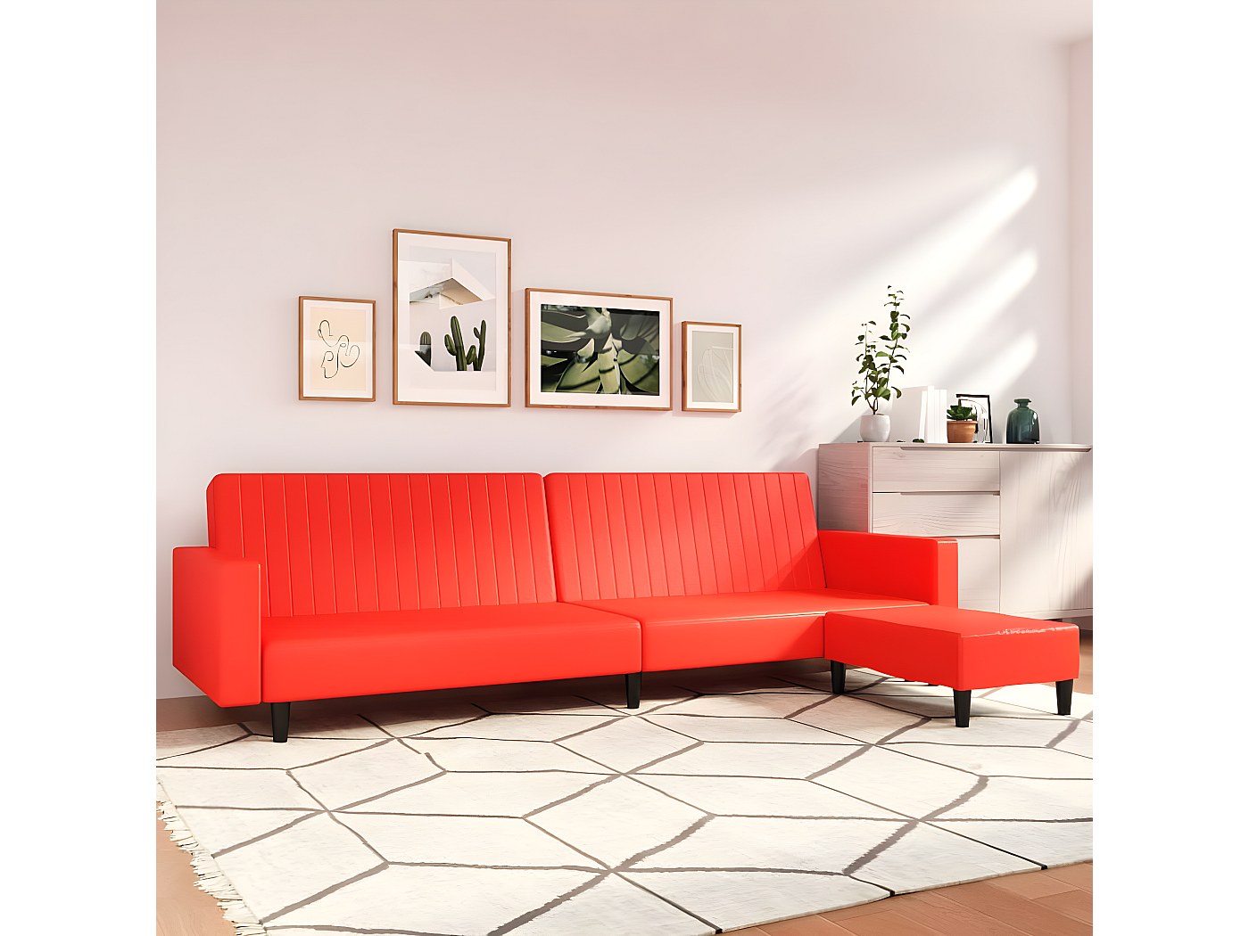 Canapé-lit à 2 places avec repose-pied Rouge Similicuir