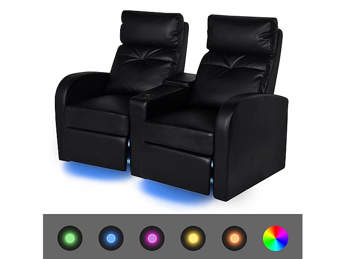 Sillón de 2 plazas con LED cuero sintético negro