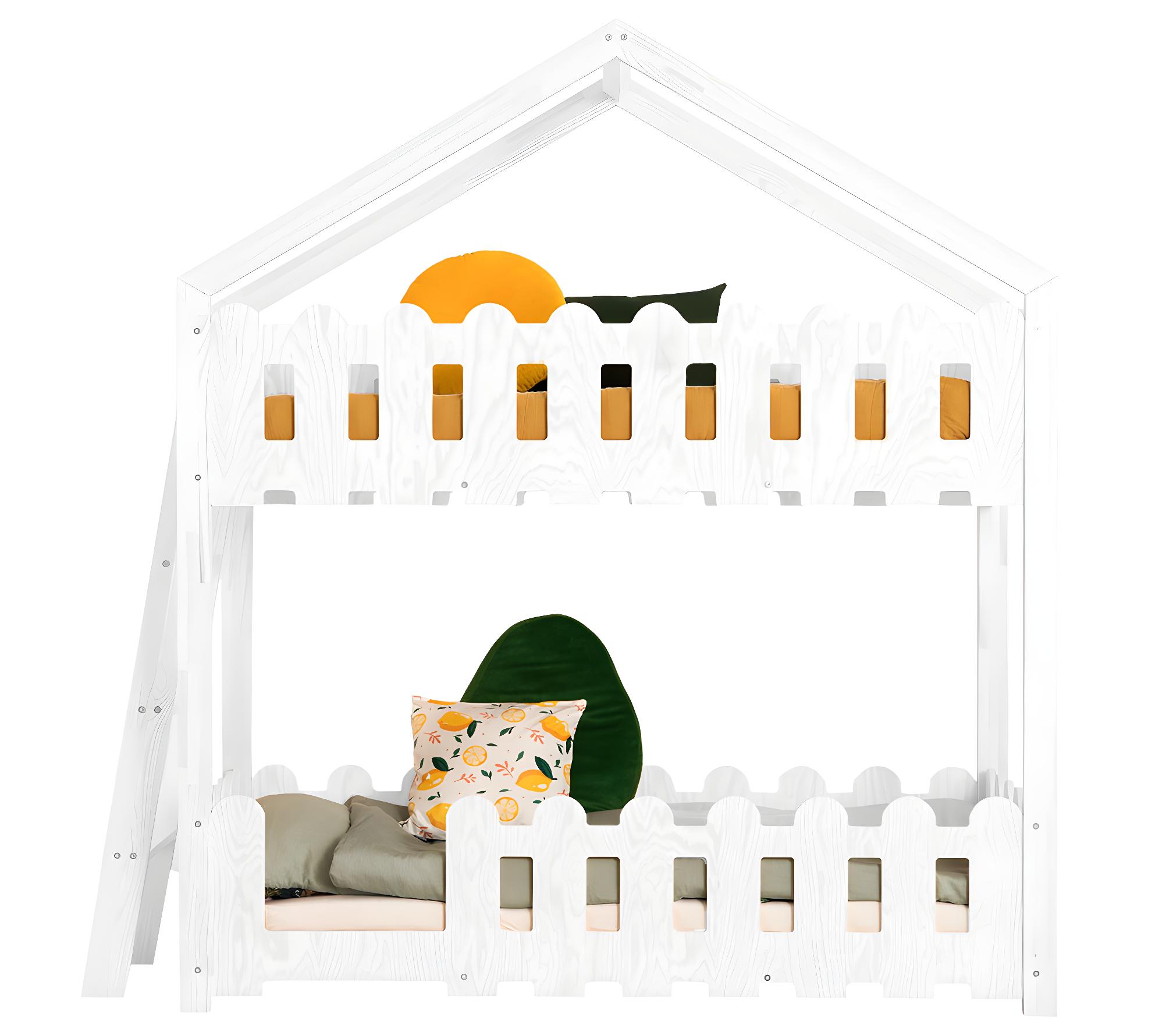Lit Cabane Superposé 90x200 échelle à Gauche Sommier Inclus Chloé Blanc
