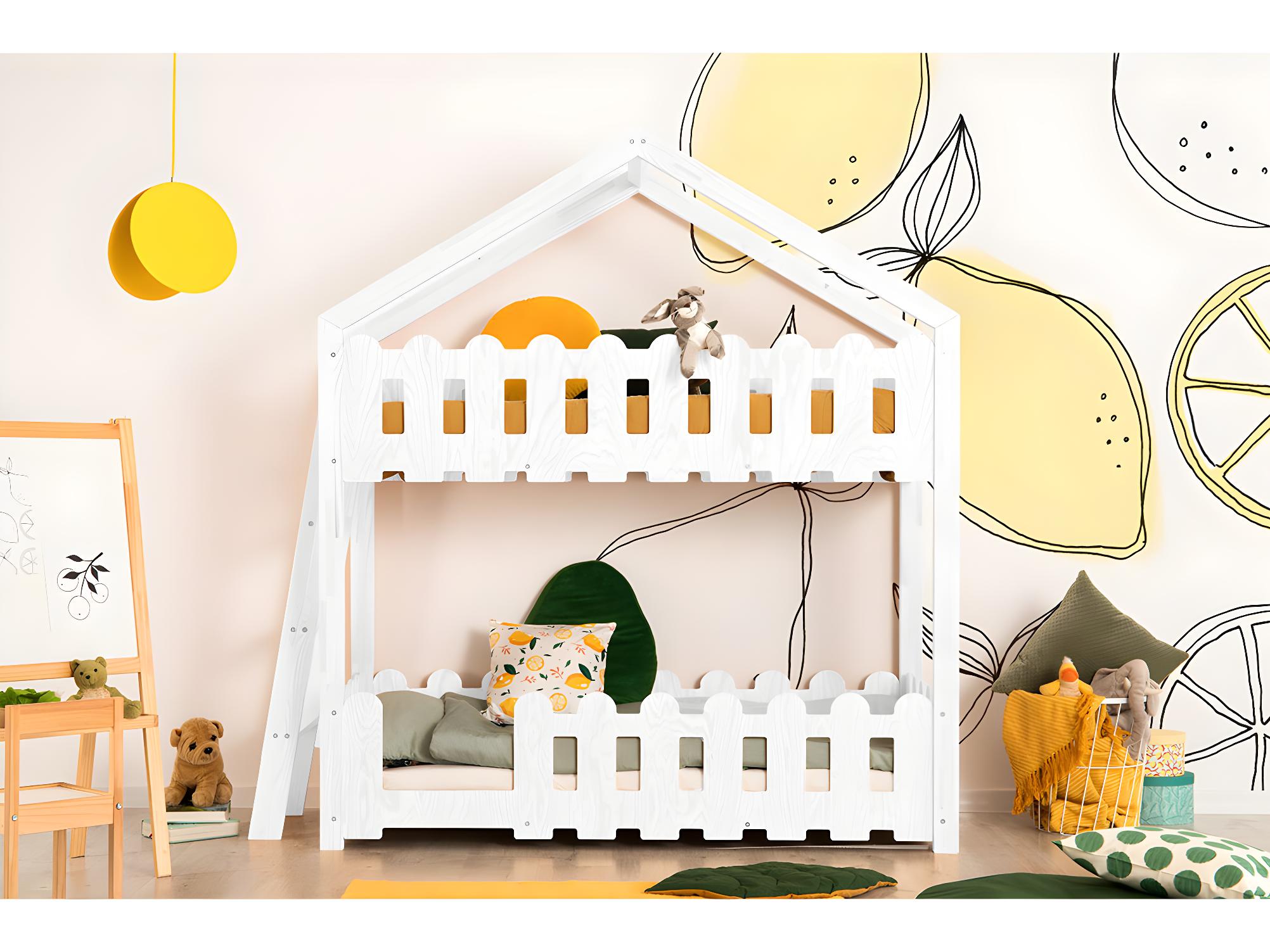 Lit Cabane Superposé 90x200 échelle à Gauche Sommier Inclus Chloé Blanc