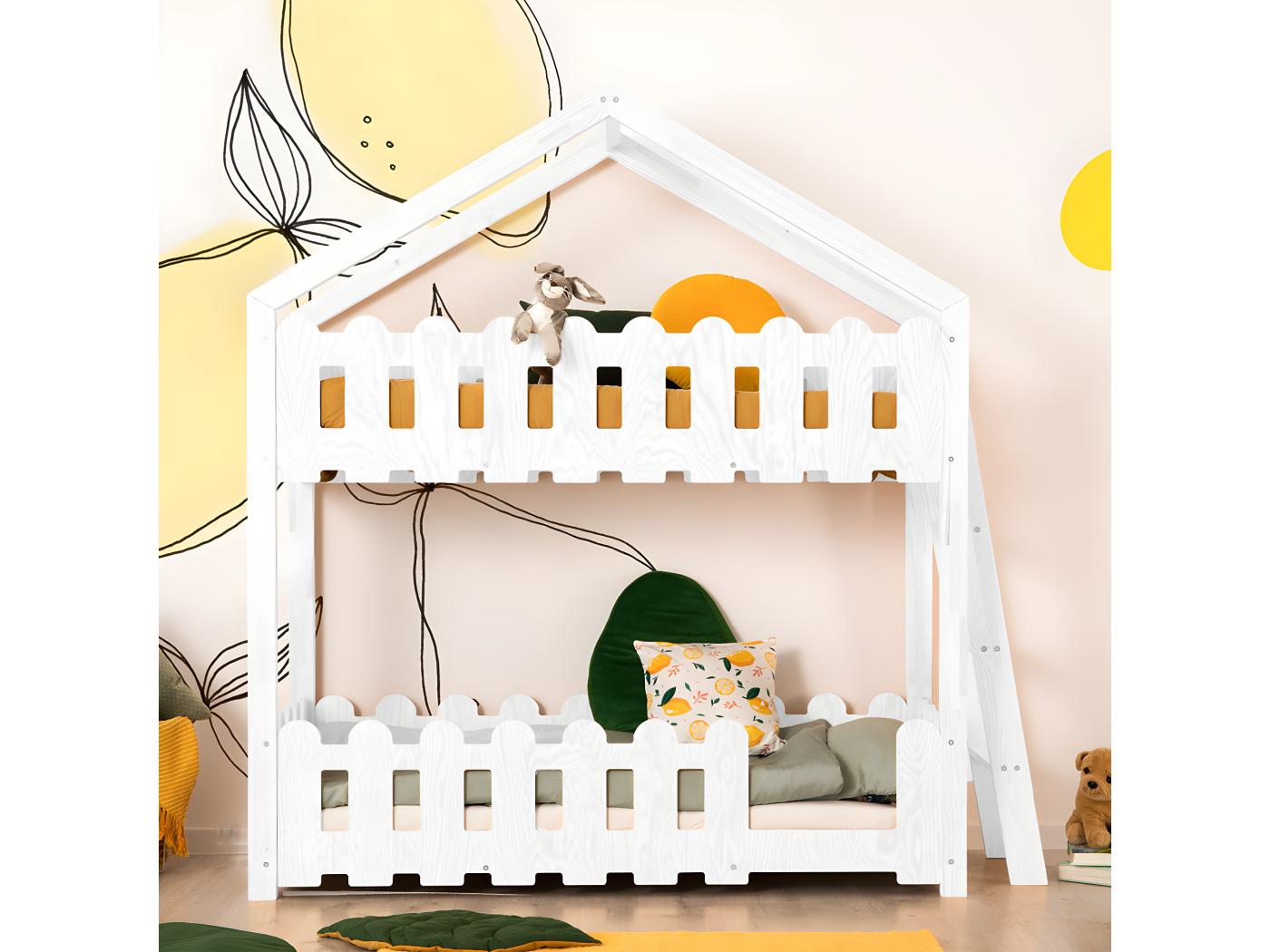 Lit Cabane Superposé 90x200 échelle à Droite Sommier Inclus Chloé Blanc