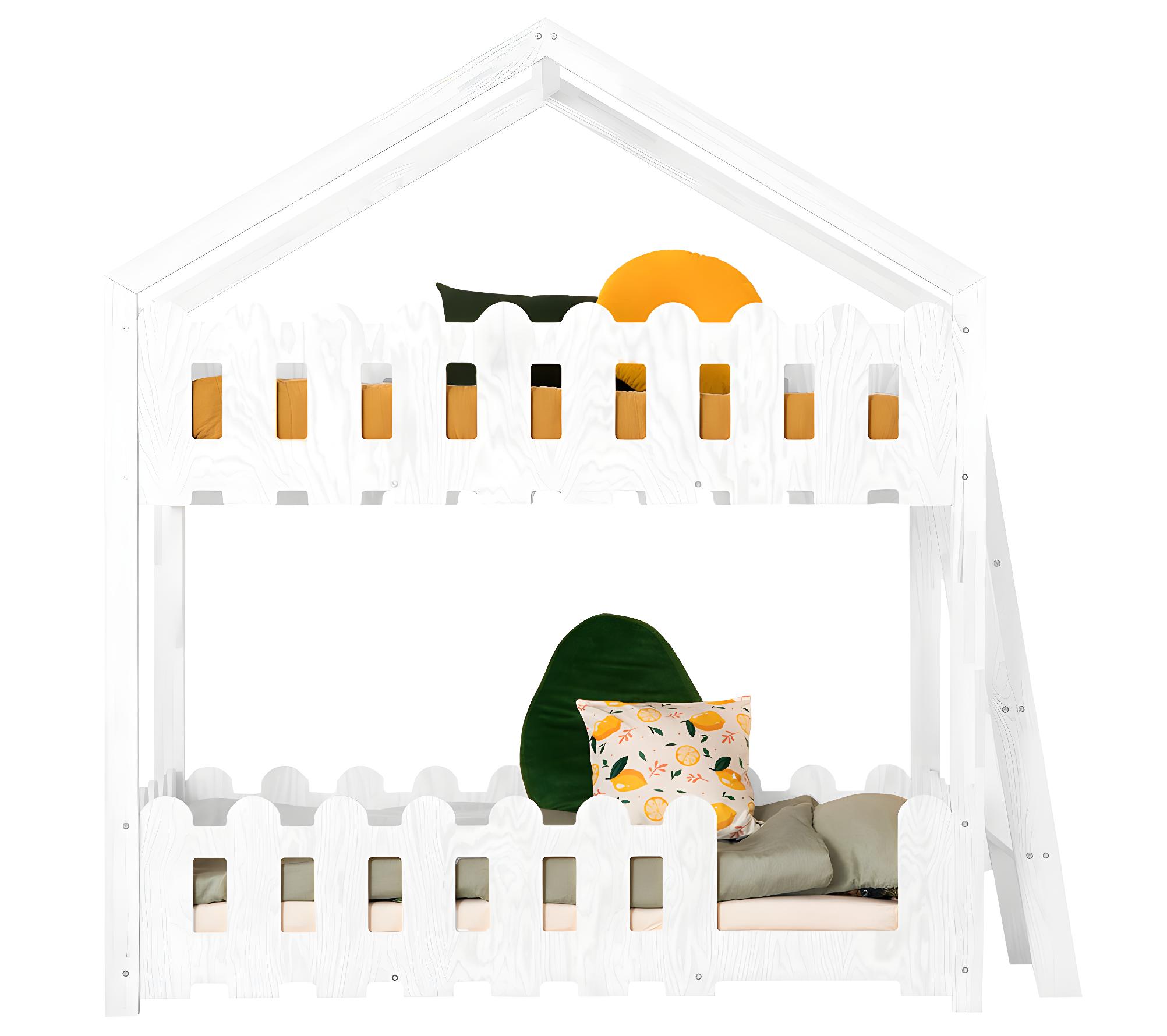 Lit Cabane Superposé 90x190 échelle à Droite Sommier Inclus Chloé Blanc