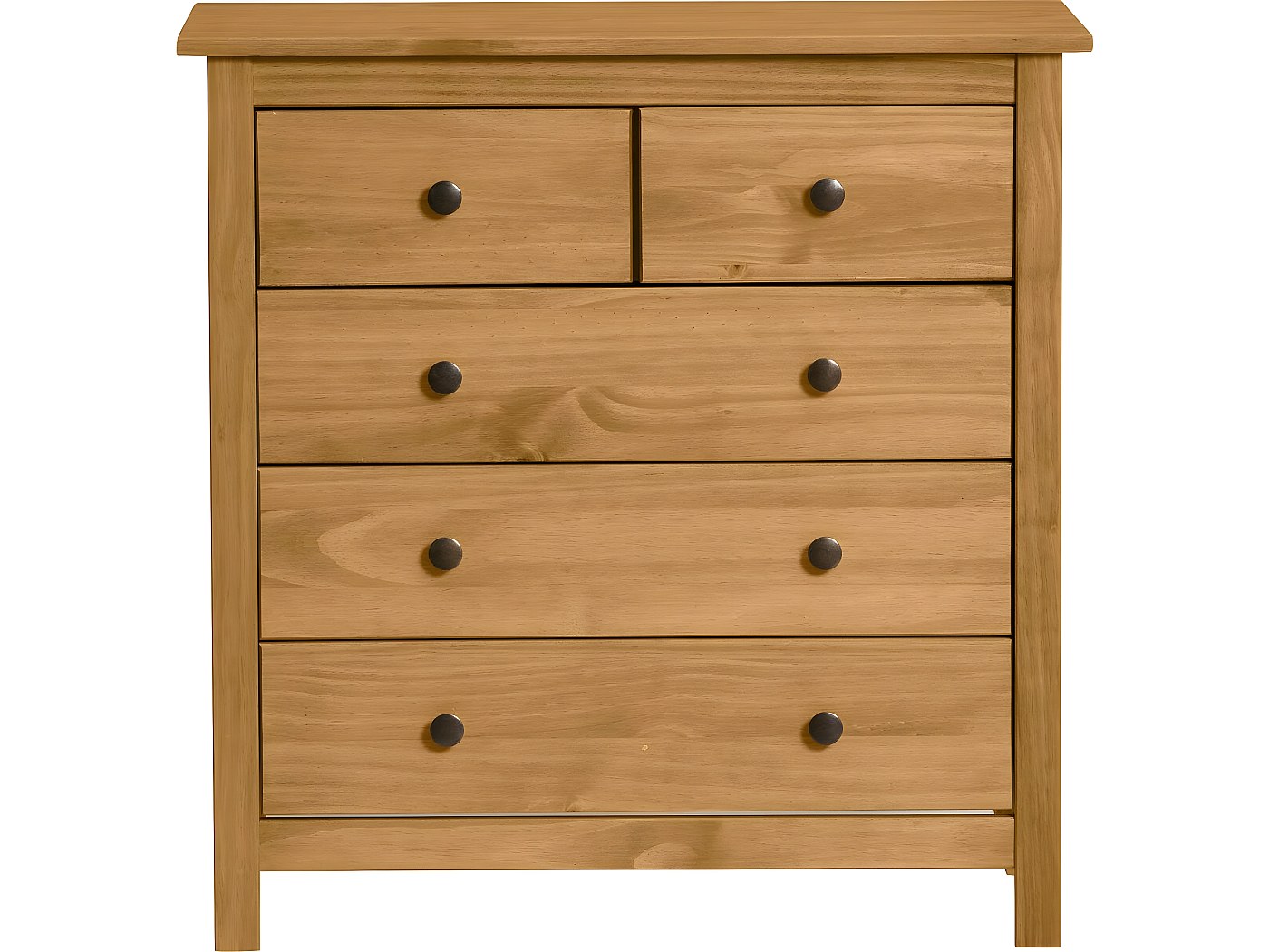 Commode 5 tiroirs en pin massif couleur bois naturel 79 cm - Elton