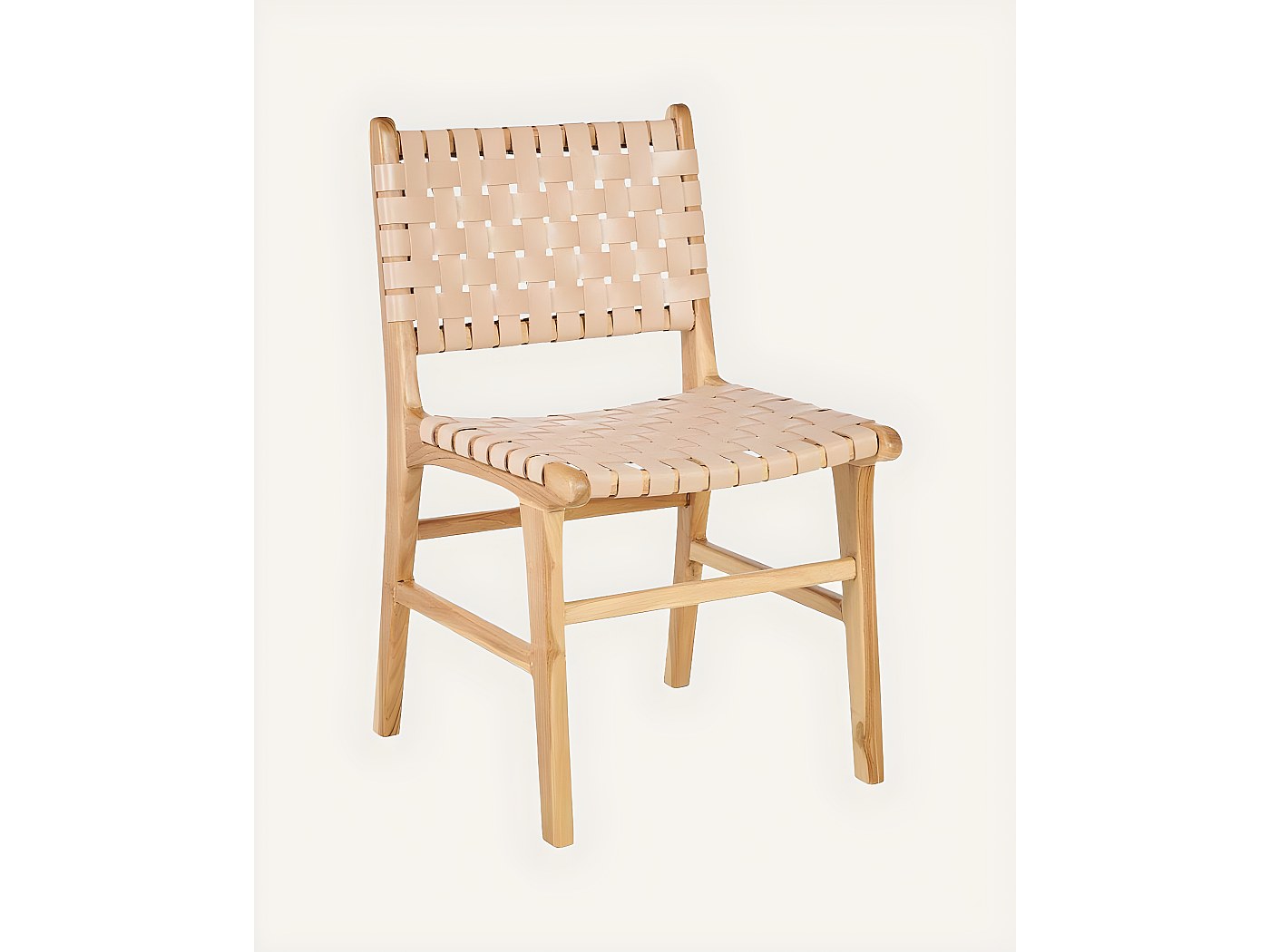 Tilos - Chaise en teck et cuir de vachette saumon