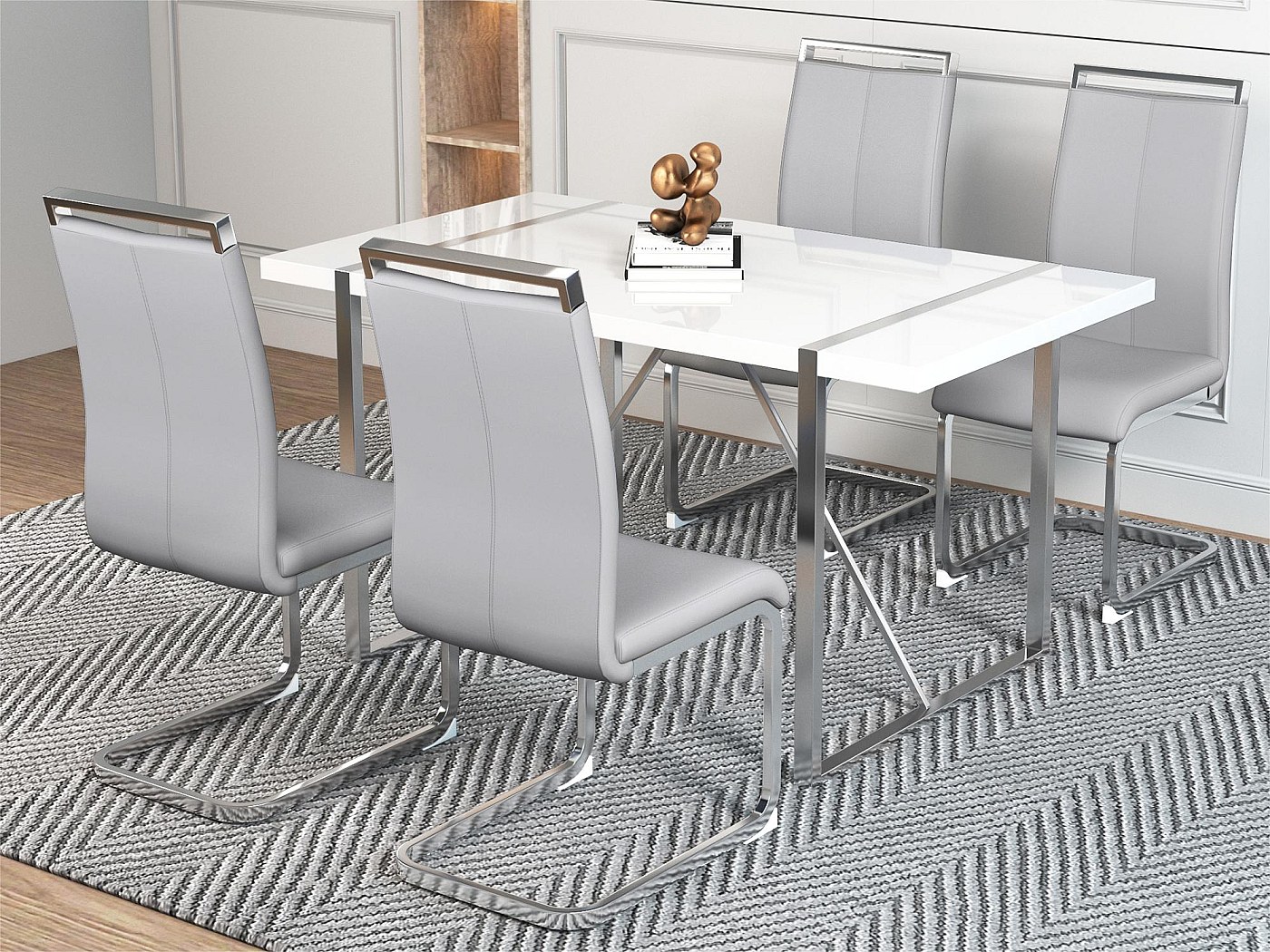 Set 4 sedie cantilever in ecopelle - struttura in metallo cromato - Grigio chiaro