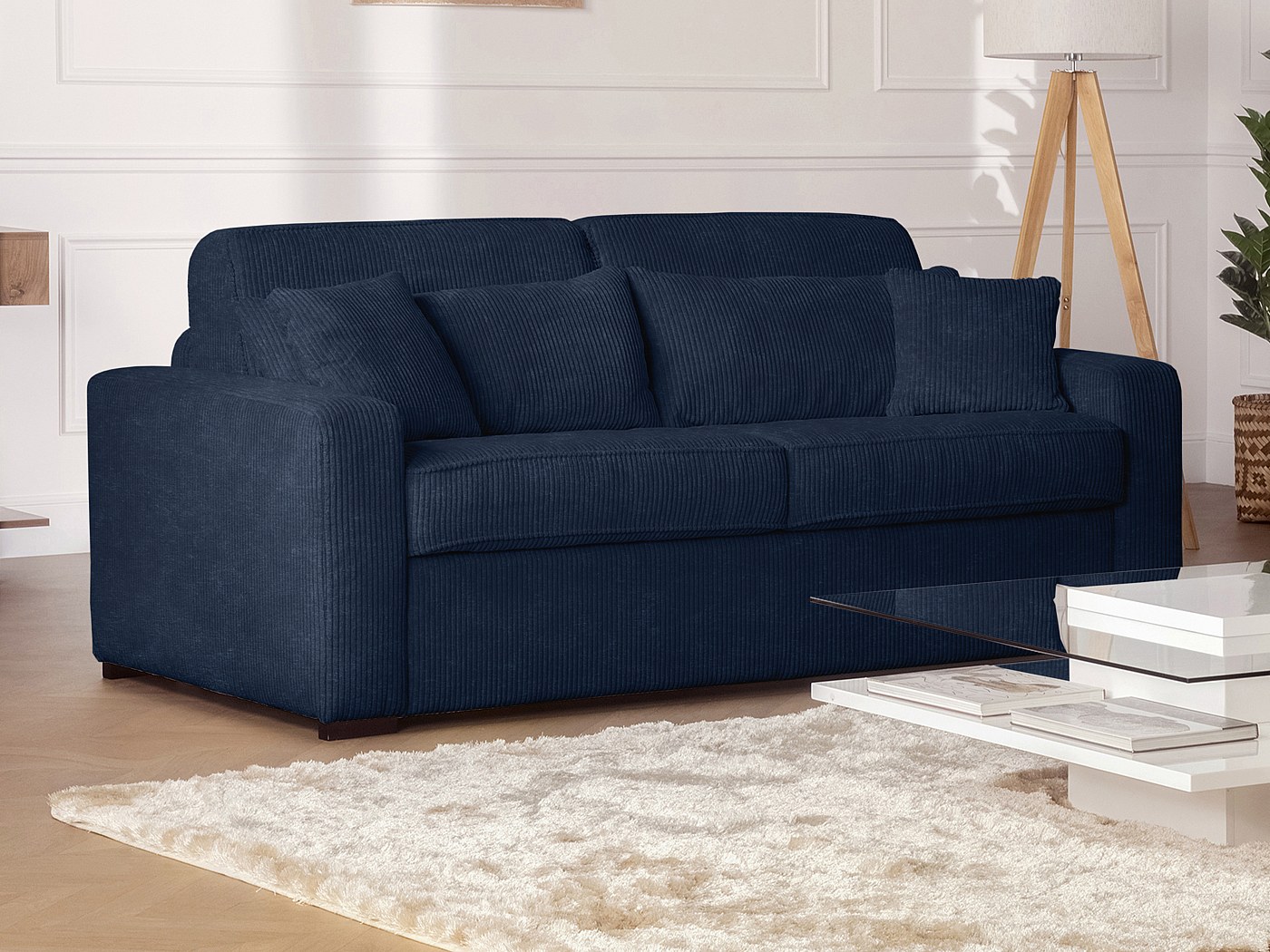 Schlafsofa mit Matratze 4-Sitzer - Liegefläche 160 cm - Cord Blau ...