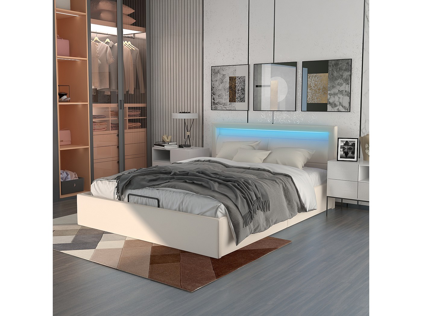 Bett mit Stauraum für Erwachsene – 140 x 200 cm – Kunststoff – moderner ...