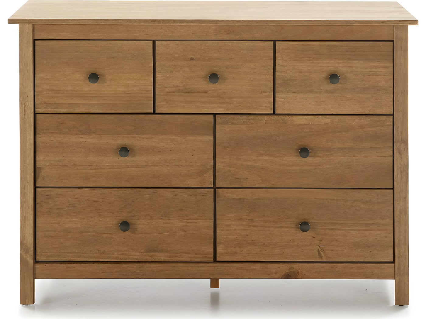 Commode 7 tiroirs en pin massif couleur bois naturel 110 cm - Elton