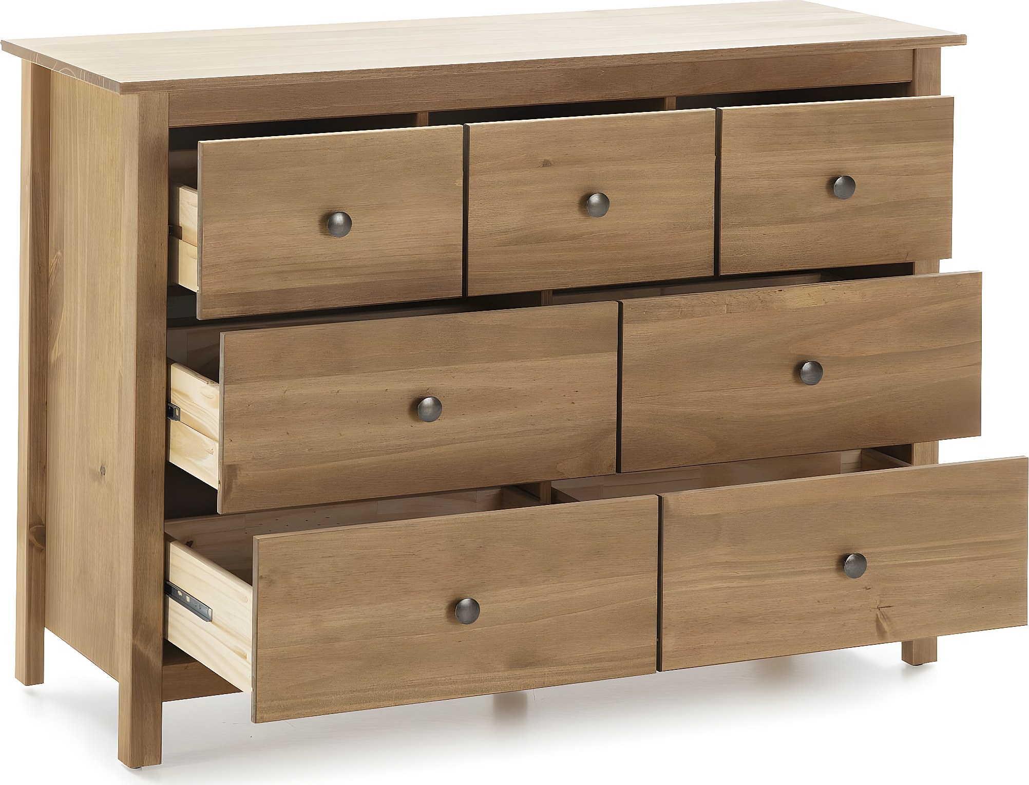 Commode 7 tiroirs en pin massif couleur bois naturel 110 cm - Elton