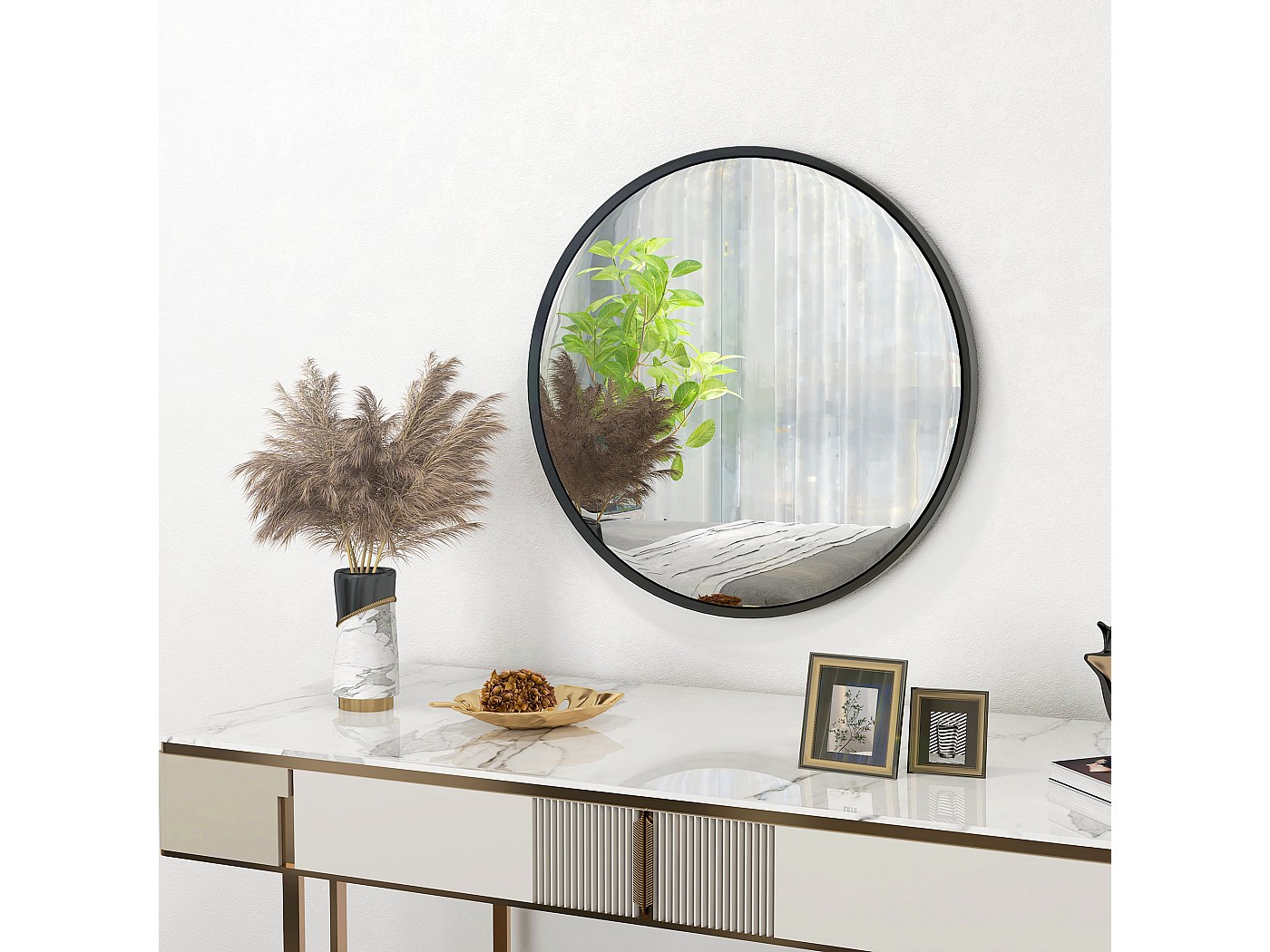 Miroir rond mural diamètre de 61 cm cadre en aluminium style ...